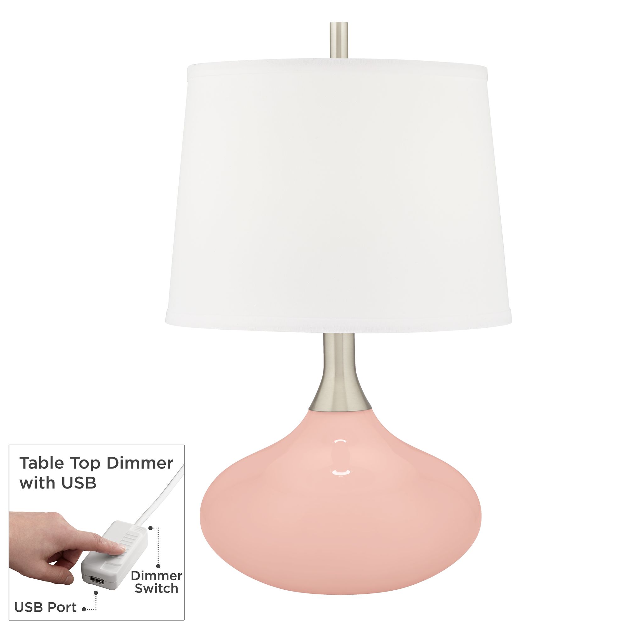 Color Plus Felix 24" Rose Pink Modern Table Lamp with USB Dimmer ...