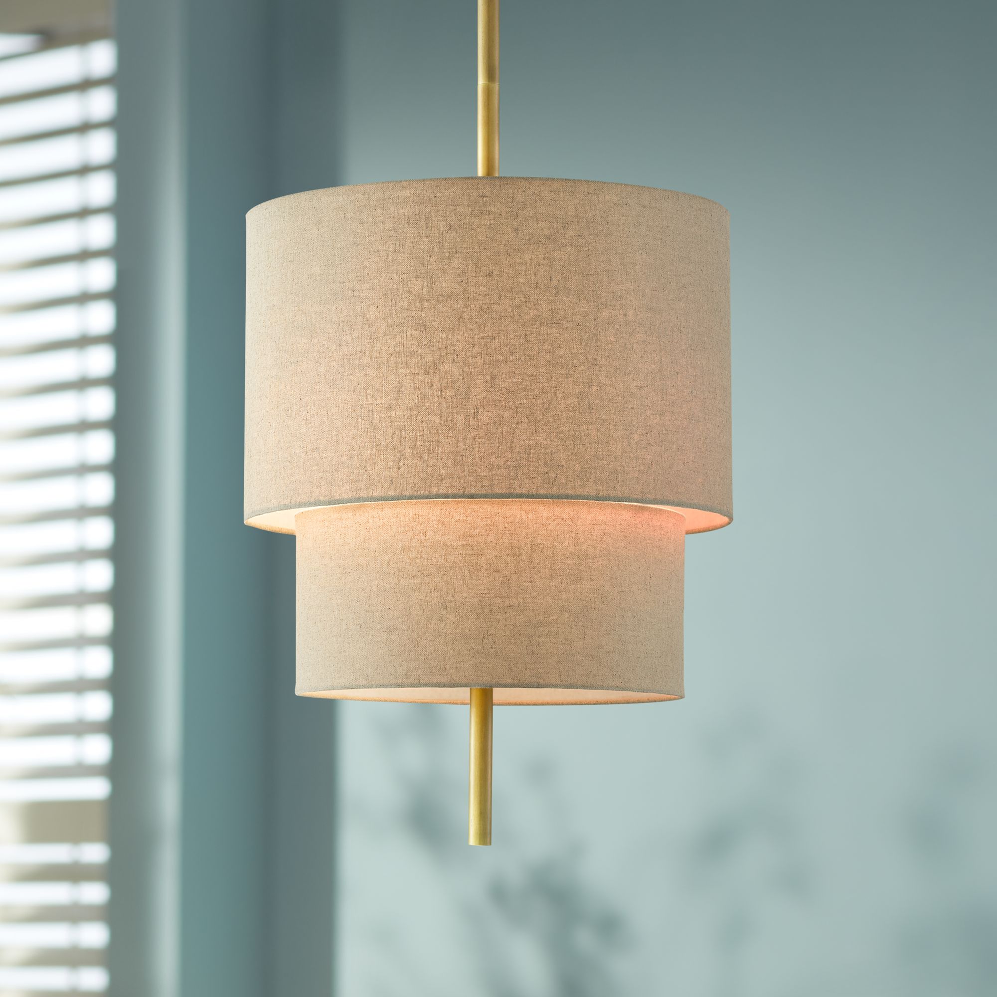 Combermere 19" Wide Antique Brass and Linen Pendant Light - #88A32 ...