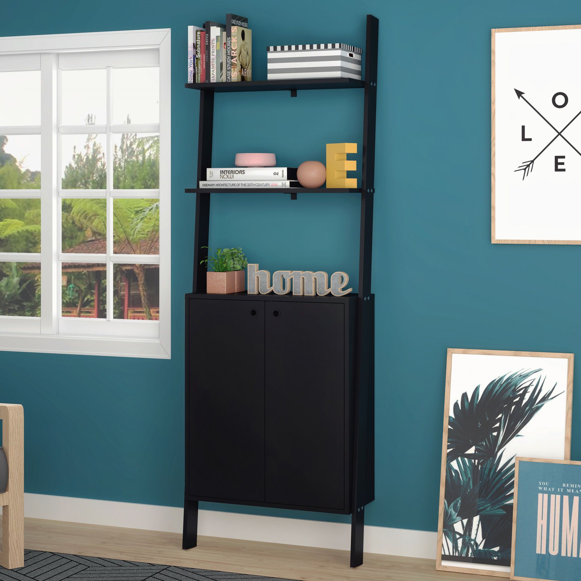 Cooper 72 1/4" High 2-Shelf Black Ladder Display Cabinet - #85Y87 ...