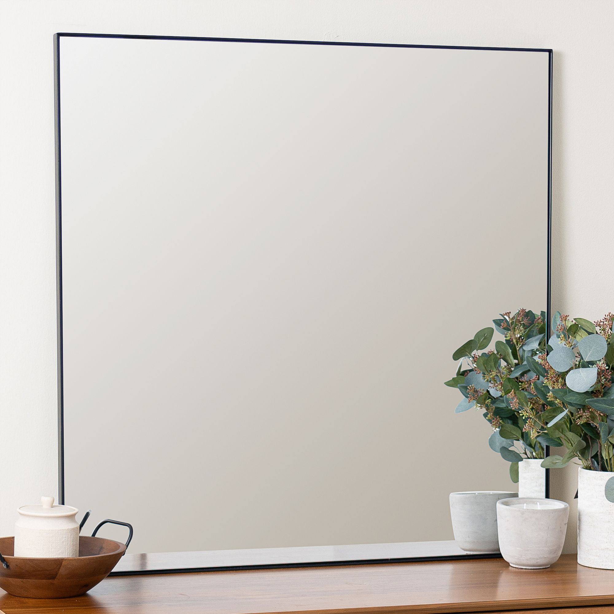 Cooper Classics Kaja Shiny Black 34 3/4" Square Wall Mirror - #383G5 | Lamps Plus