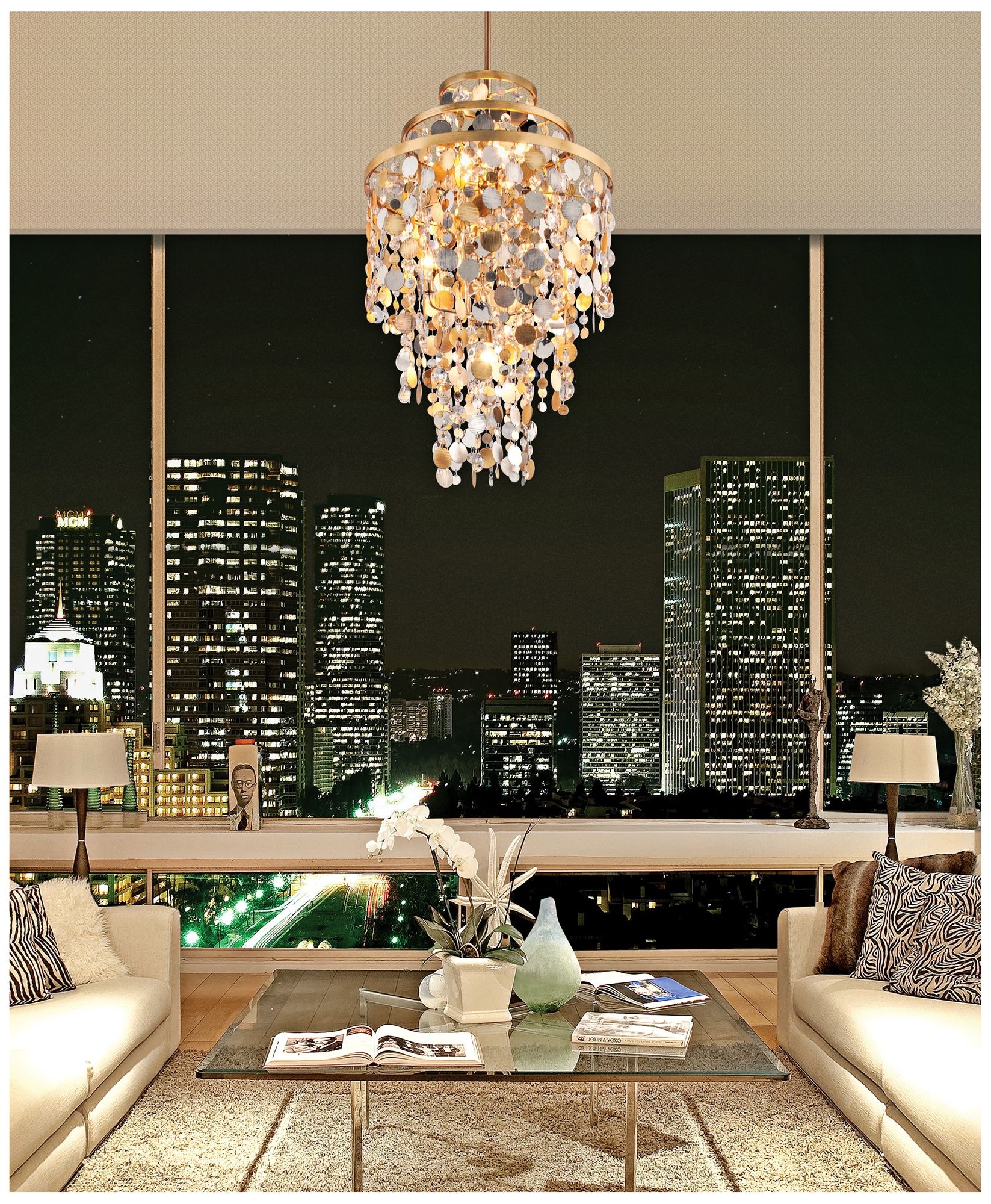 Corbett Ambrosia 32"W Gold and Silver Leaf Pendant - #9M177 | Lamps Plus