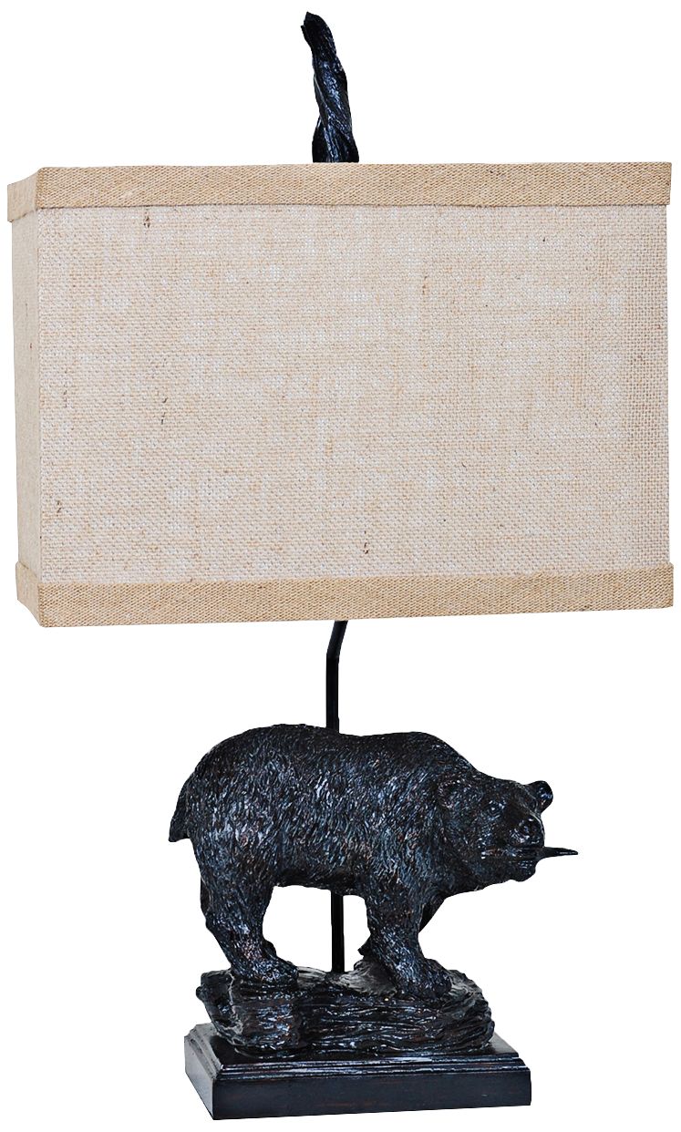 Crestview Fishing Bear Bronze Carved Table Lamp - #8V304 | Lamps Plus