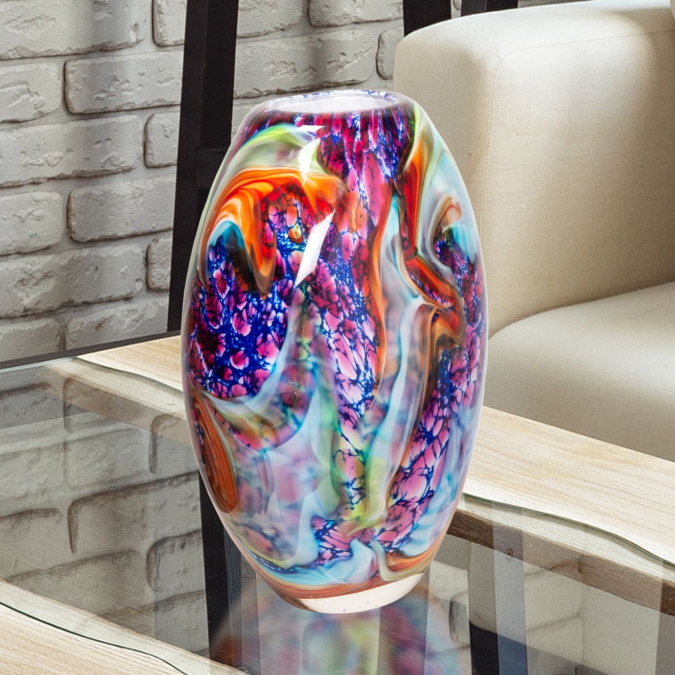 Dale Tiffany 13" Tall Villa Cuzzano Hand Blown Art Glass Vase - #5816W ...