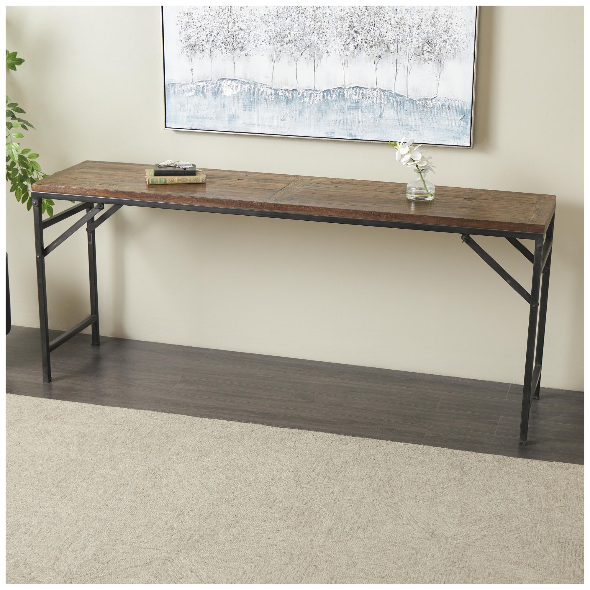 Dark Brown Teak Wood Contemporary Console Table, 72" x 19" x 31 ...