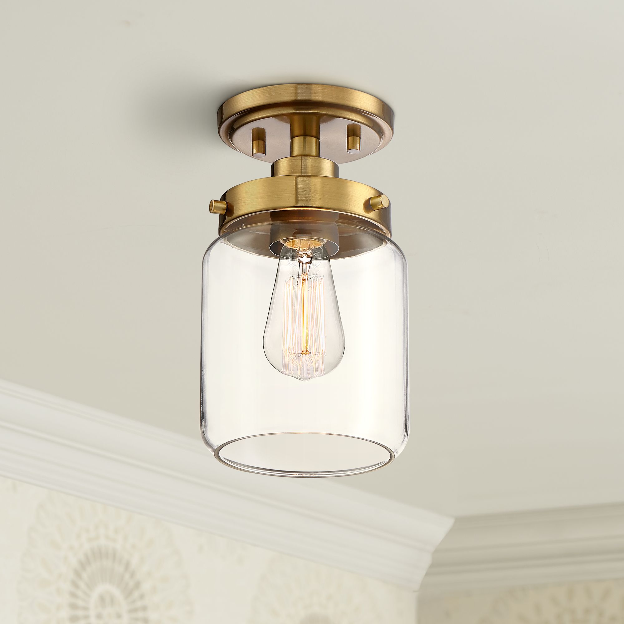 Devonshire 6" Wide Brass and Glass Ceiling Light - #65M24 | Lamps Plus