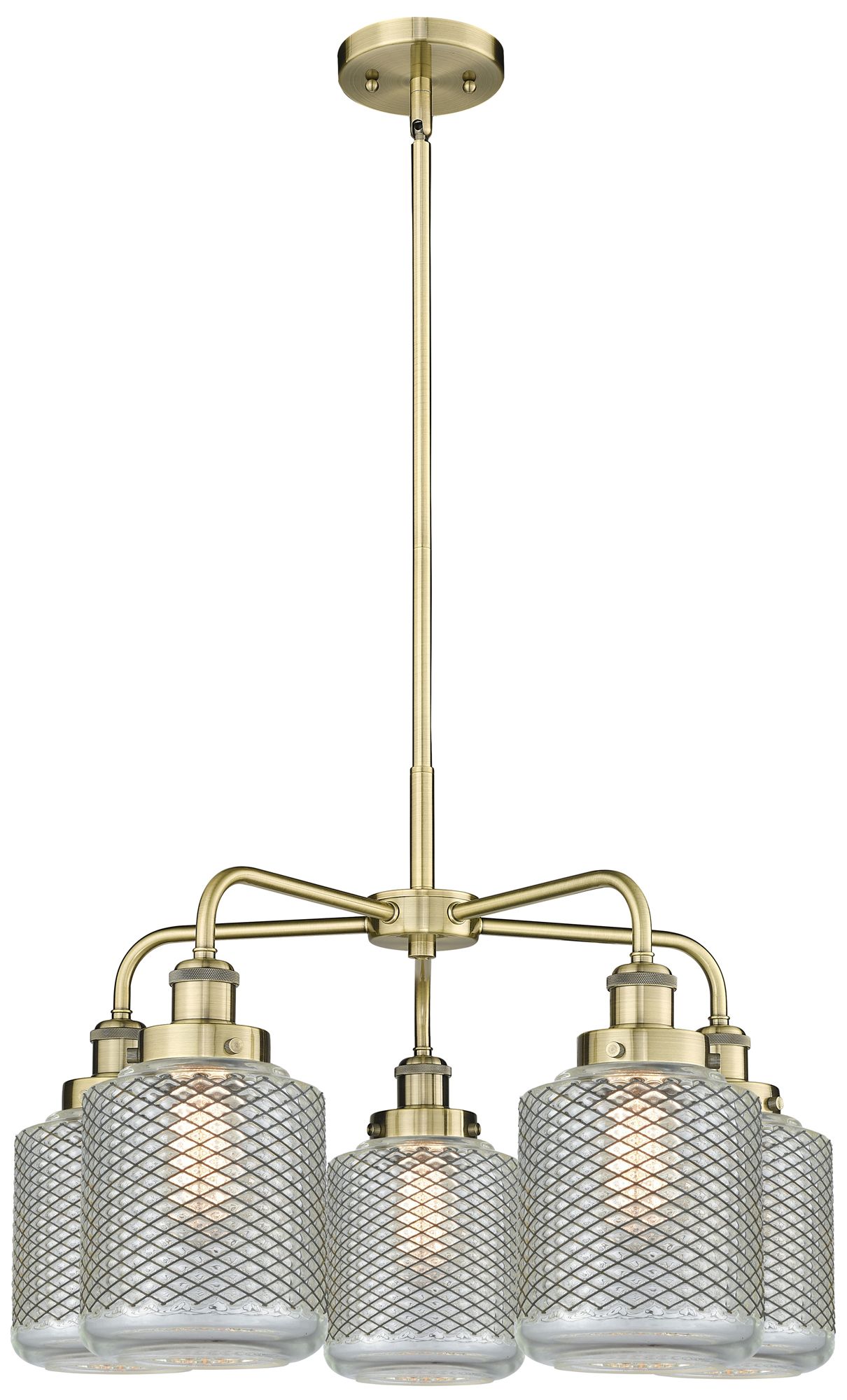 Edison 24"W 5 Light Antique Brass Stem Hung Chandelier w/ Wire Mesh Sh ...