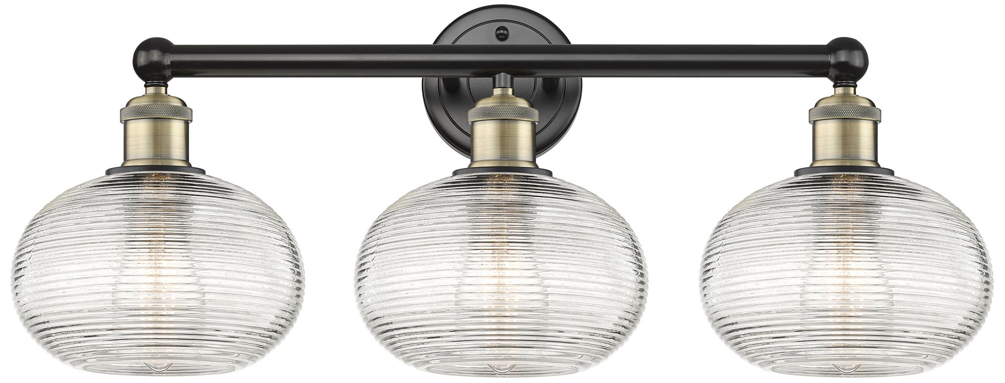 Edison 26"W 3 Light Black Brass Bath Light w/ Clear Edison Ithaca Shad ...