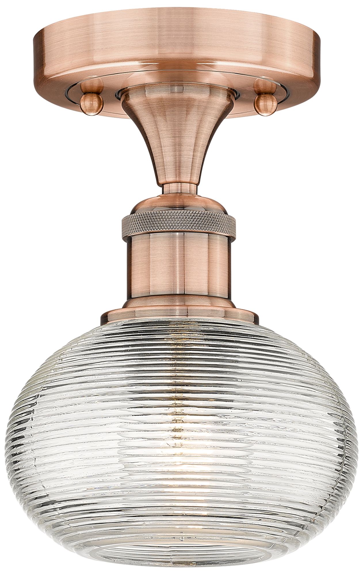Edison 6" Wide Antique Copper Semi-Flush Mount w/ Clear Edison Ithaca ...