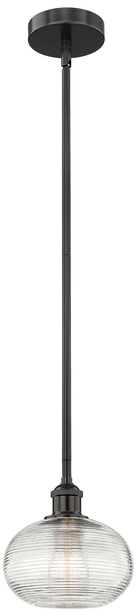 Edison 8" Wide Matte Black Stem Hung Mini Pendant With Clear Ithaca Sh ...