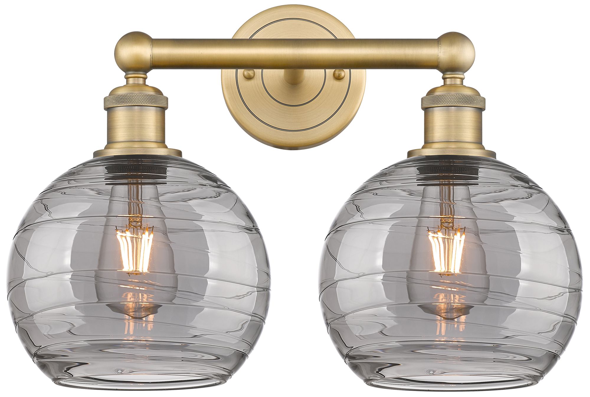 Edison Athens 17"W 2 Light Brushed Brass Bath Light w/ Smoke Swirl Sha - #6561E | Lamps Plus