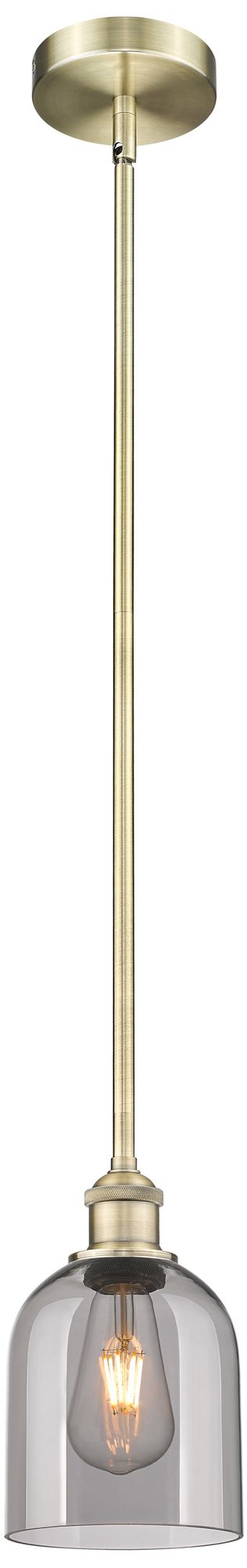 Edison Bella 5.5"W Antique Brass Stemmed Mini Pendant w/ Light Smoke S ...