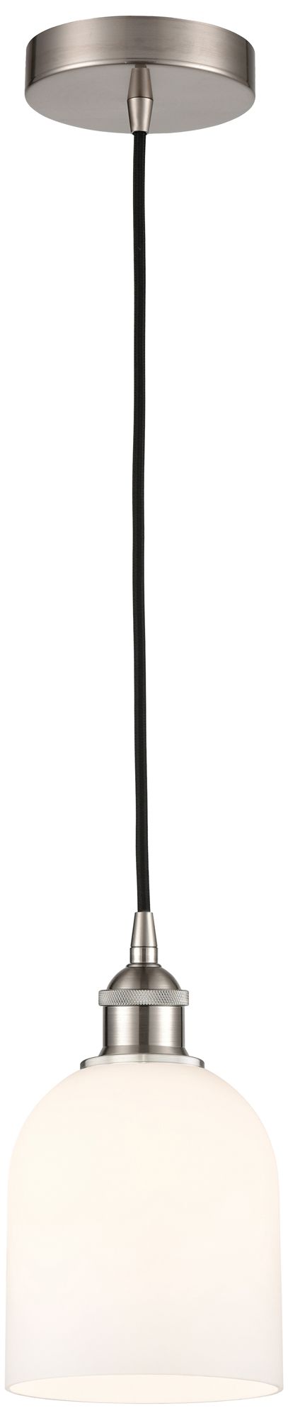 Edison Bella 5.5"W Satin Nickel Corded Mini Pendant w/ Glossy White Sh ...