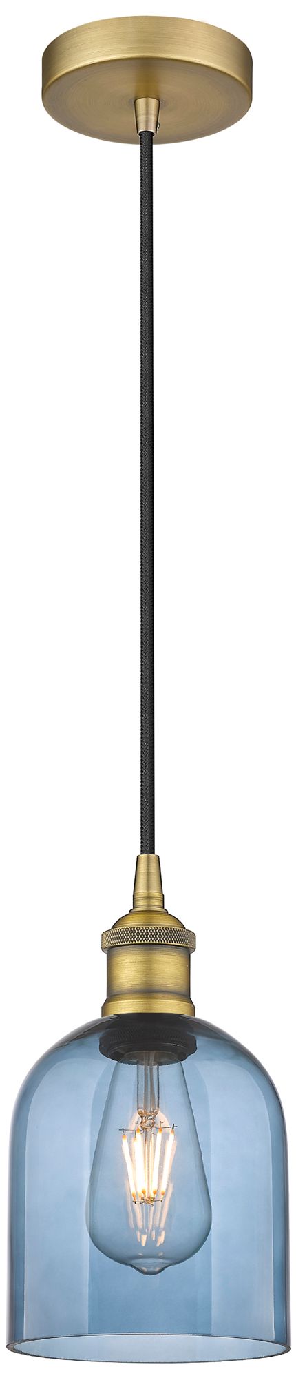 Edison Bella 5.5"W Brushed Brass Corded Mini Pendant w/ Princess Blue ...