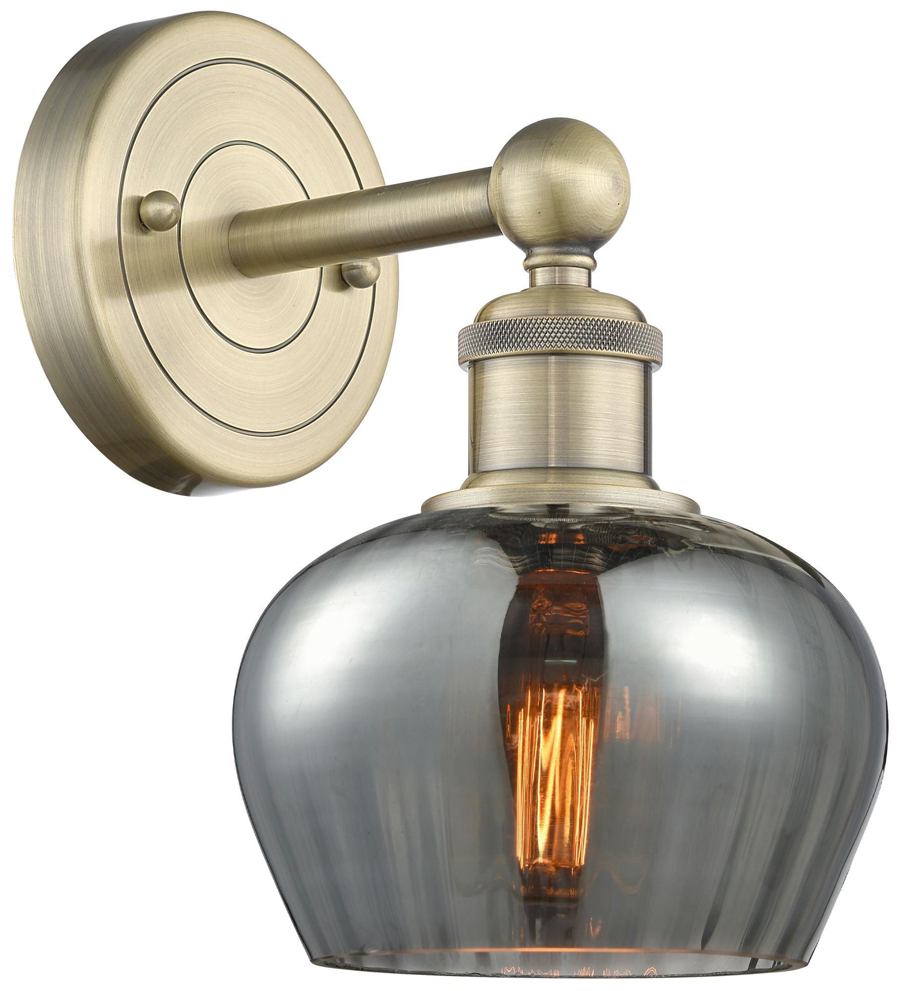 Edison Fenton 10"High Antique Brass Sconce With Plated Smoke Shade ...