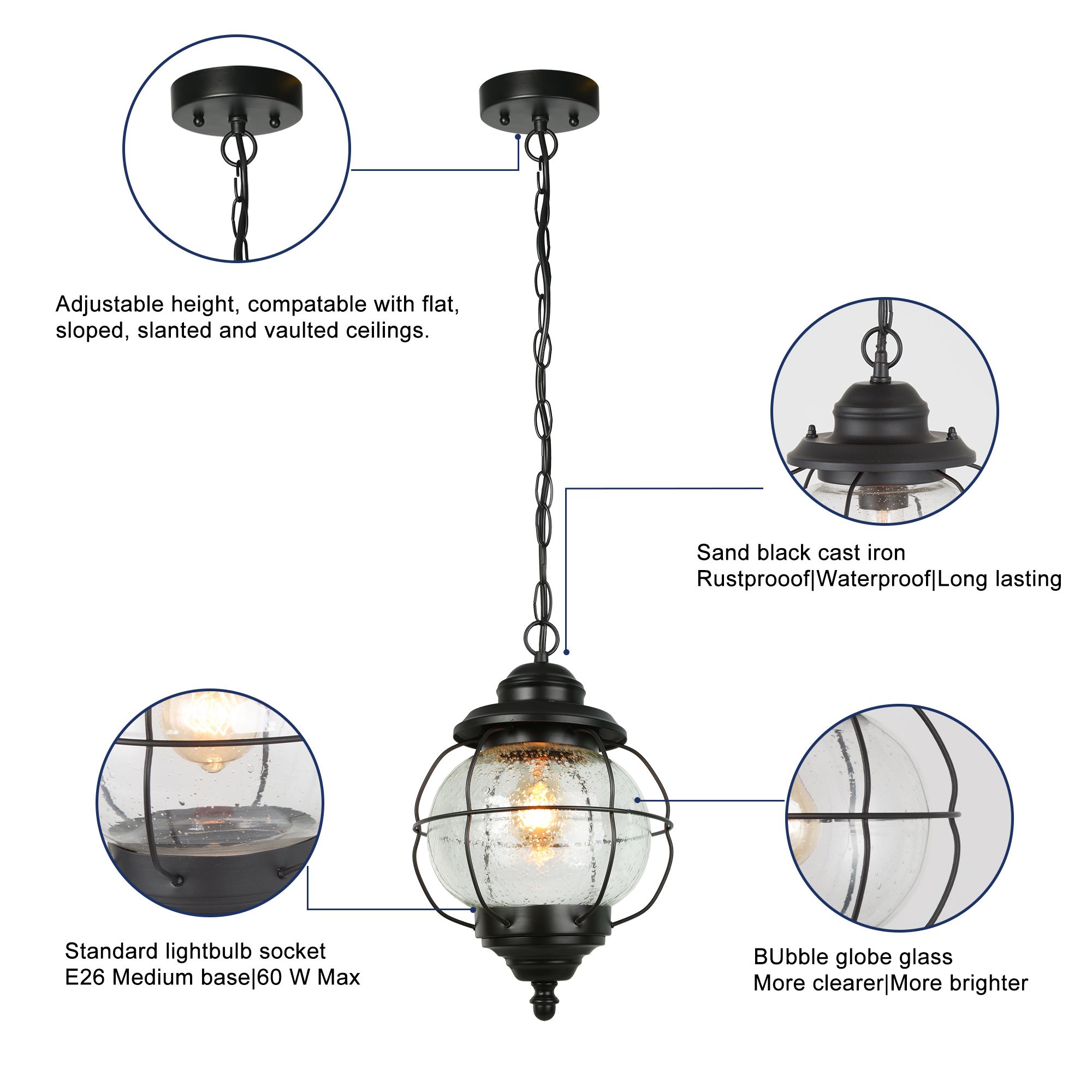 Edith 12.2" High Black Glass Outdoor Hanging Light - #830H9 | Lamps Plus