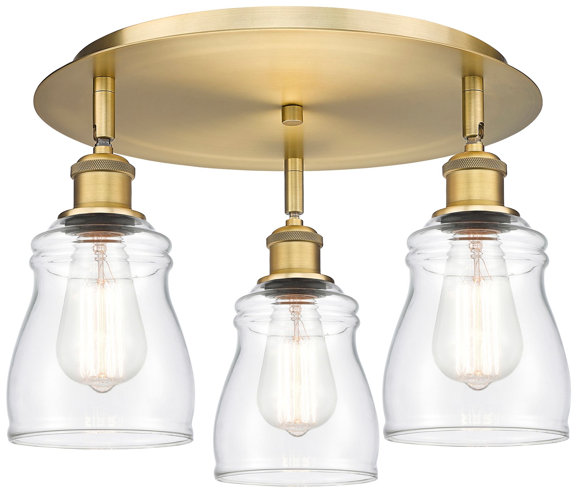 Ellery 16.5" Wide 3 Light Brushed Brass Flush Mount With Clear Glass S ...