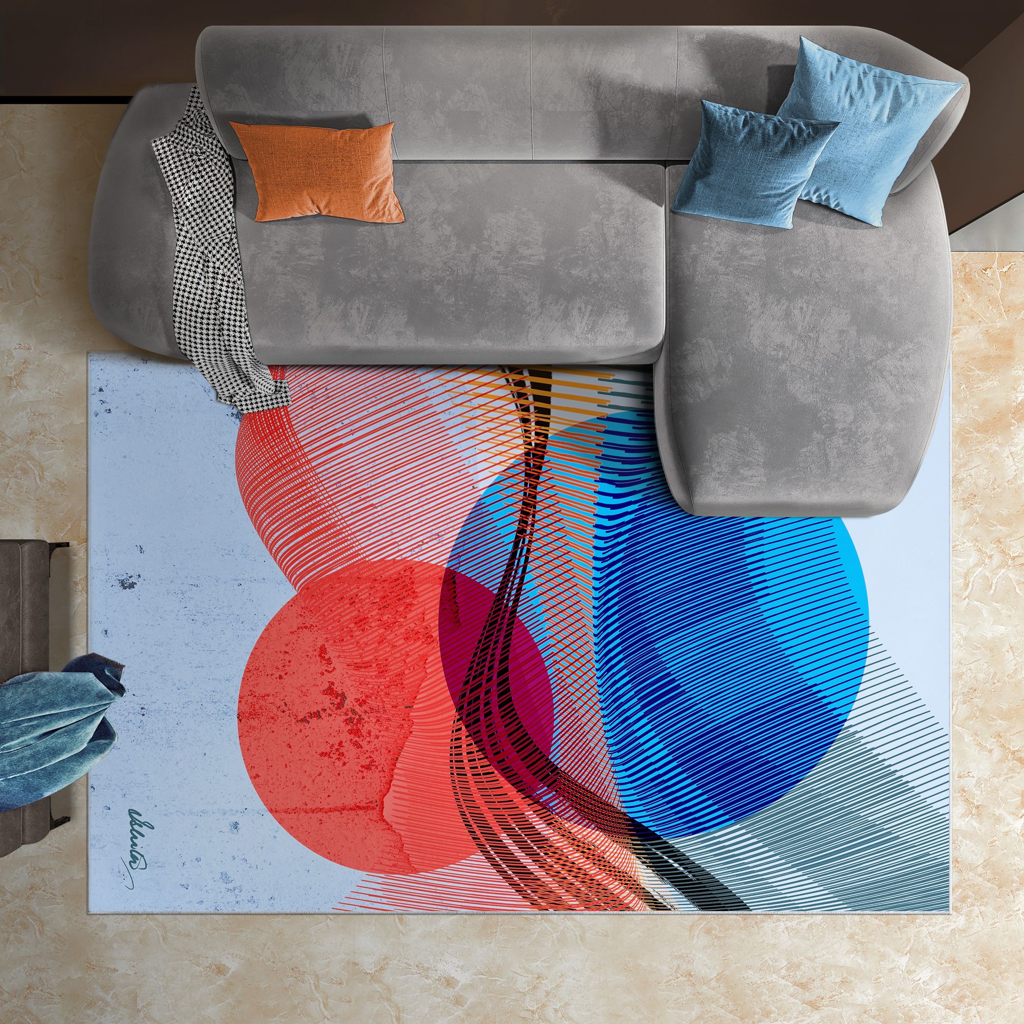 Ephemeral Sunset Washable Circles Art Area Rug size 5'x8' - #4901K ...