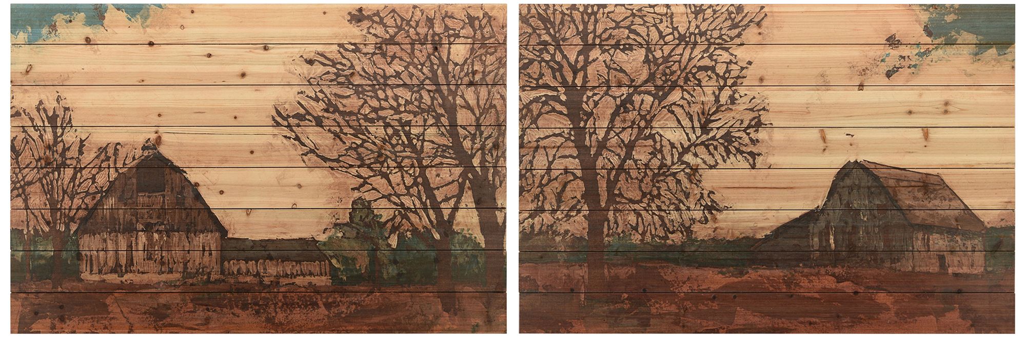 Erstwhile Barn 1 and 2 45"W 2-Piece Print Wood Wall Art Set - #351A3 ...