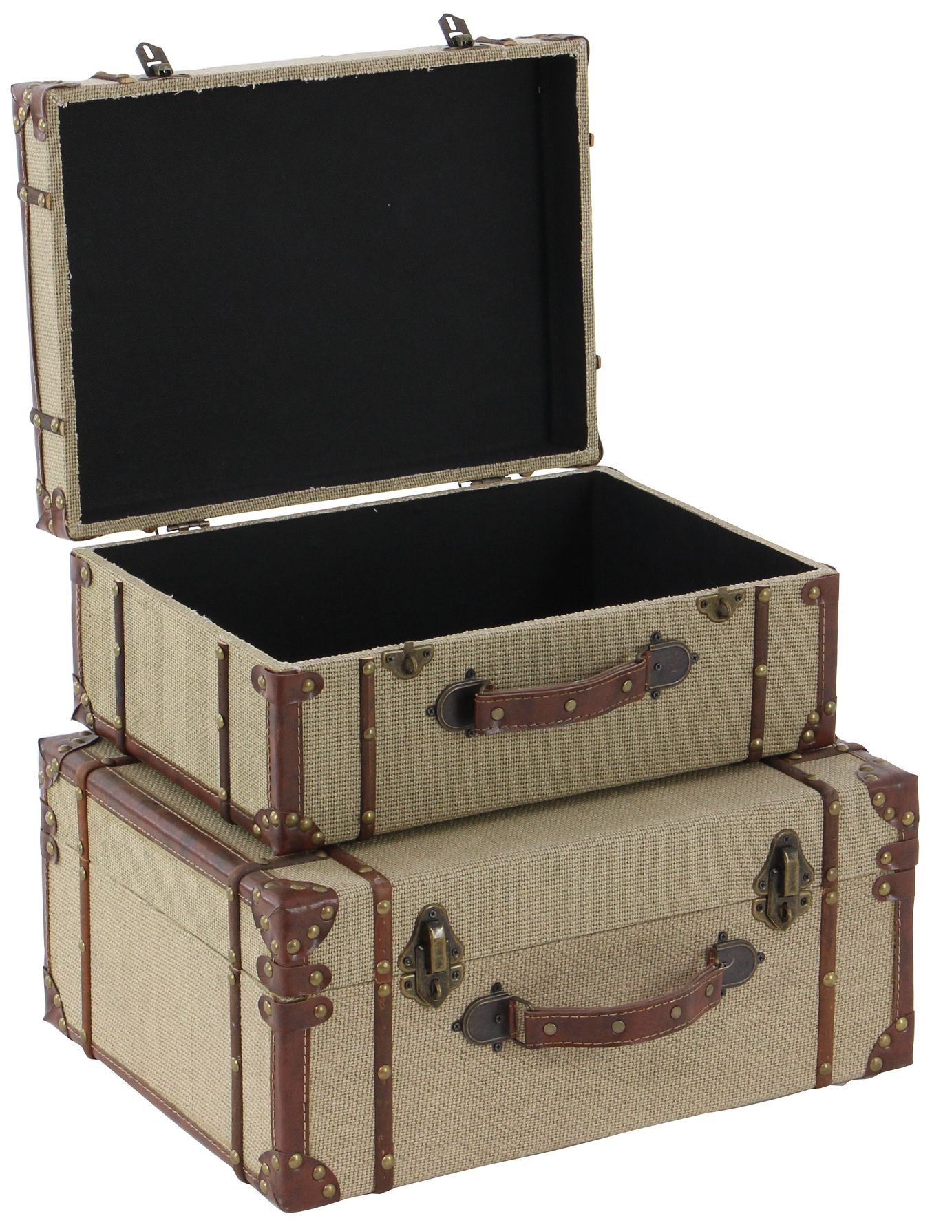 Fargo 17" Wide Textured Beige Wood Nesting Trunks Set of 2 - #7442A ...