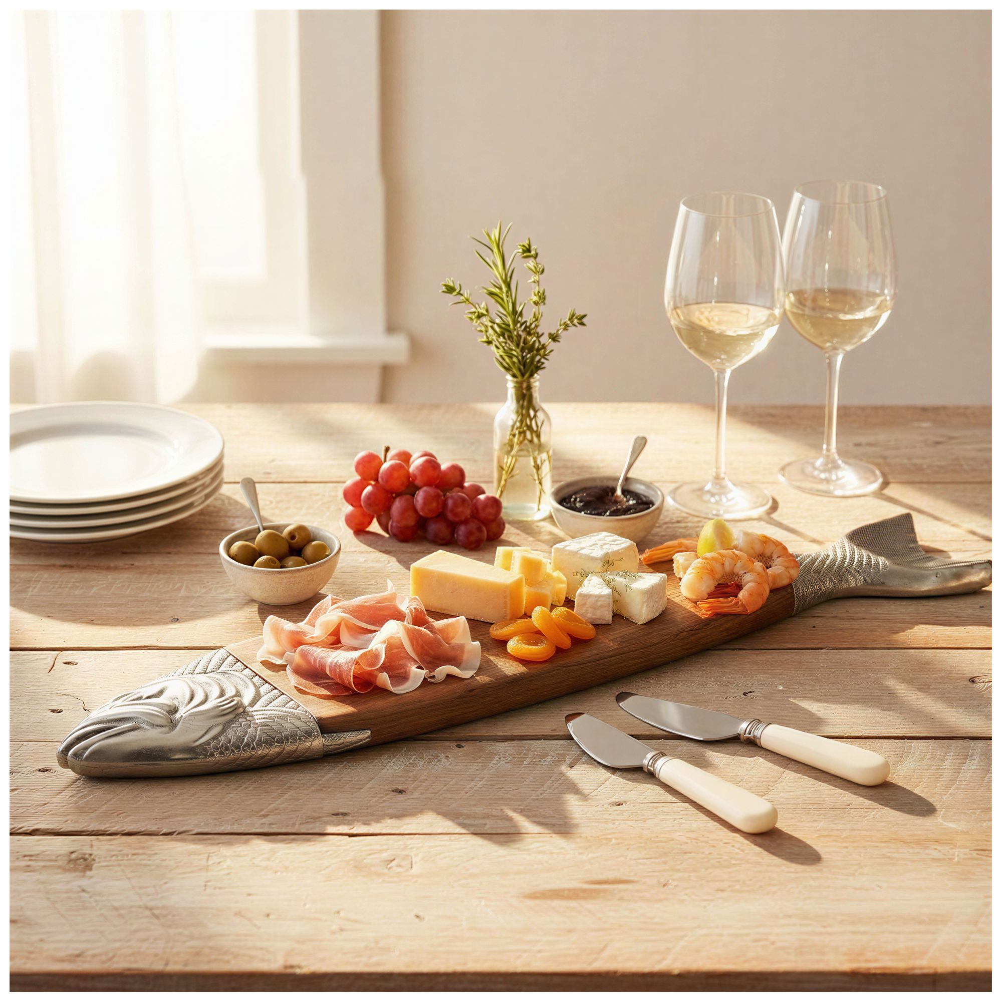 Fish-Shaped Acacia Wood and Aluminum Cheese/Serving Board - #AN551 ...