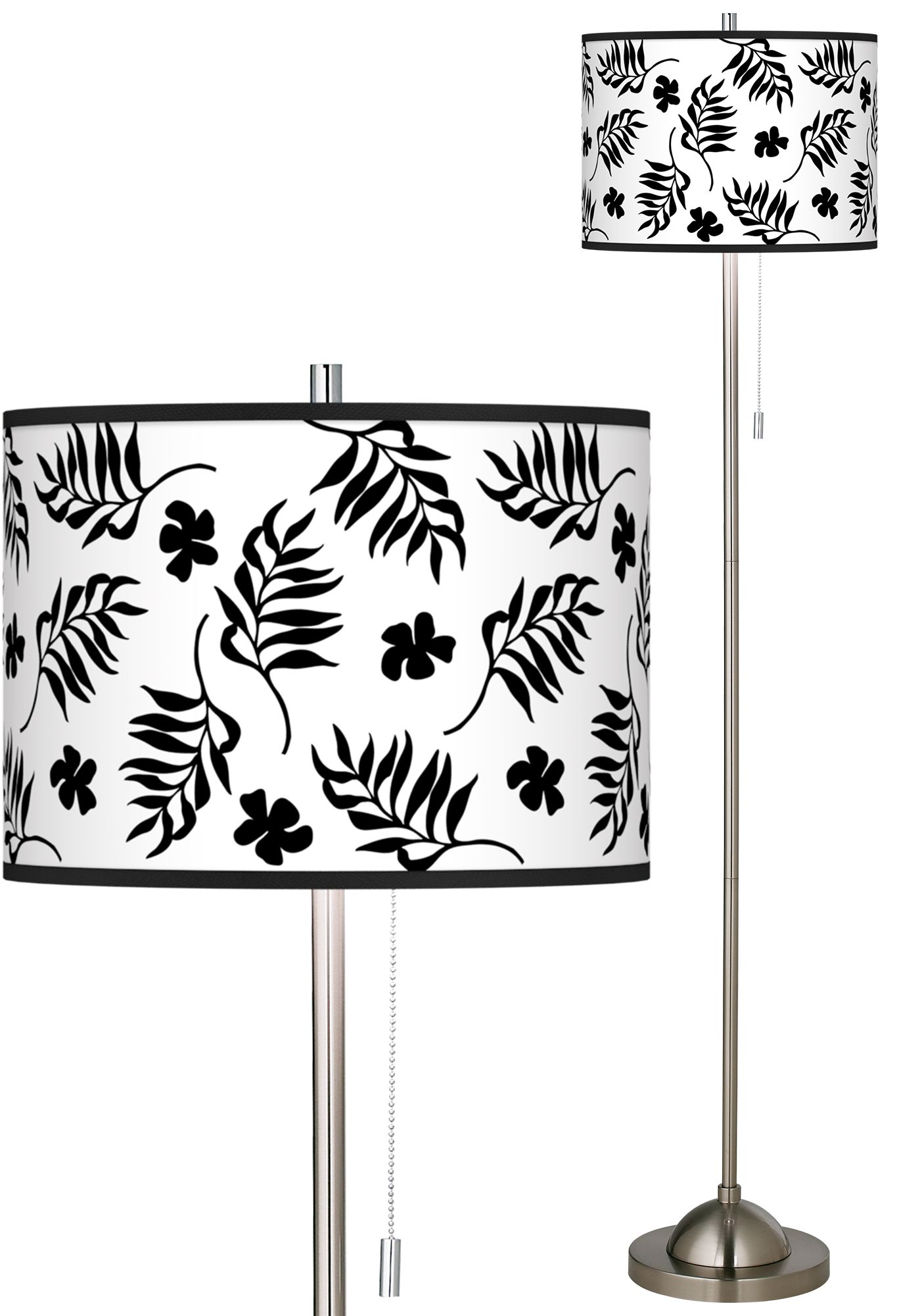 Floral Fern Brushed Nickel Pull Chain Floor Lamp - #76V45 | Lamps Plus
