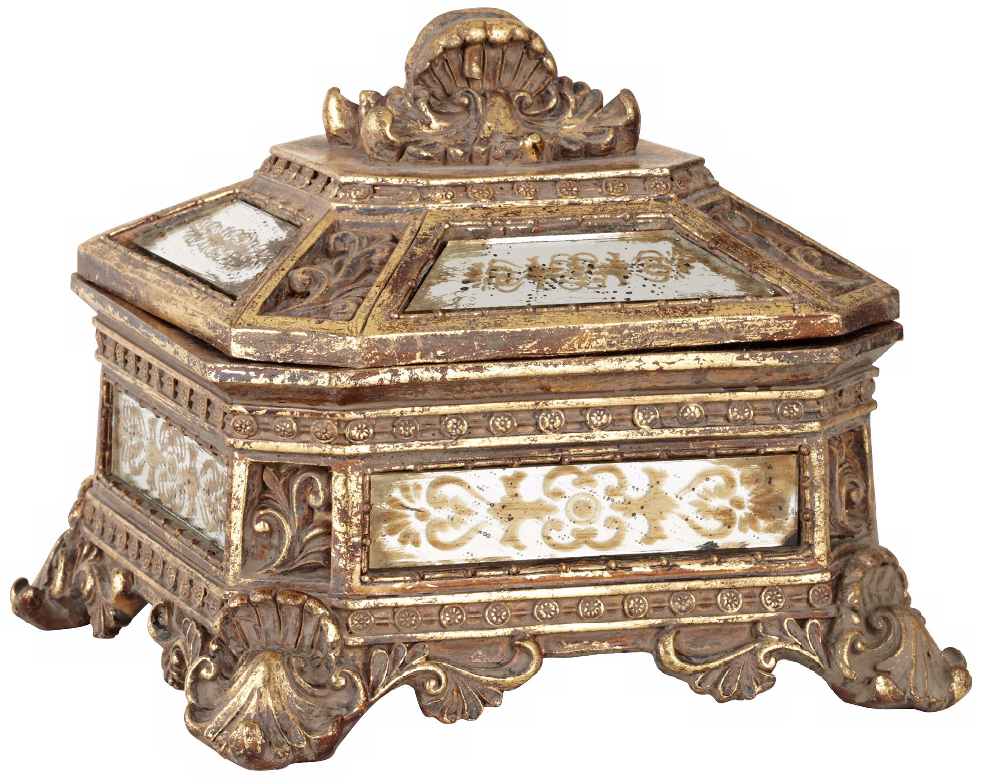 Florentine 5 3/4" Wide Antique Gold Mirrored Jewelry Box - #V8143 ...