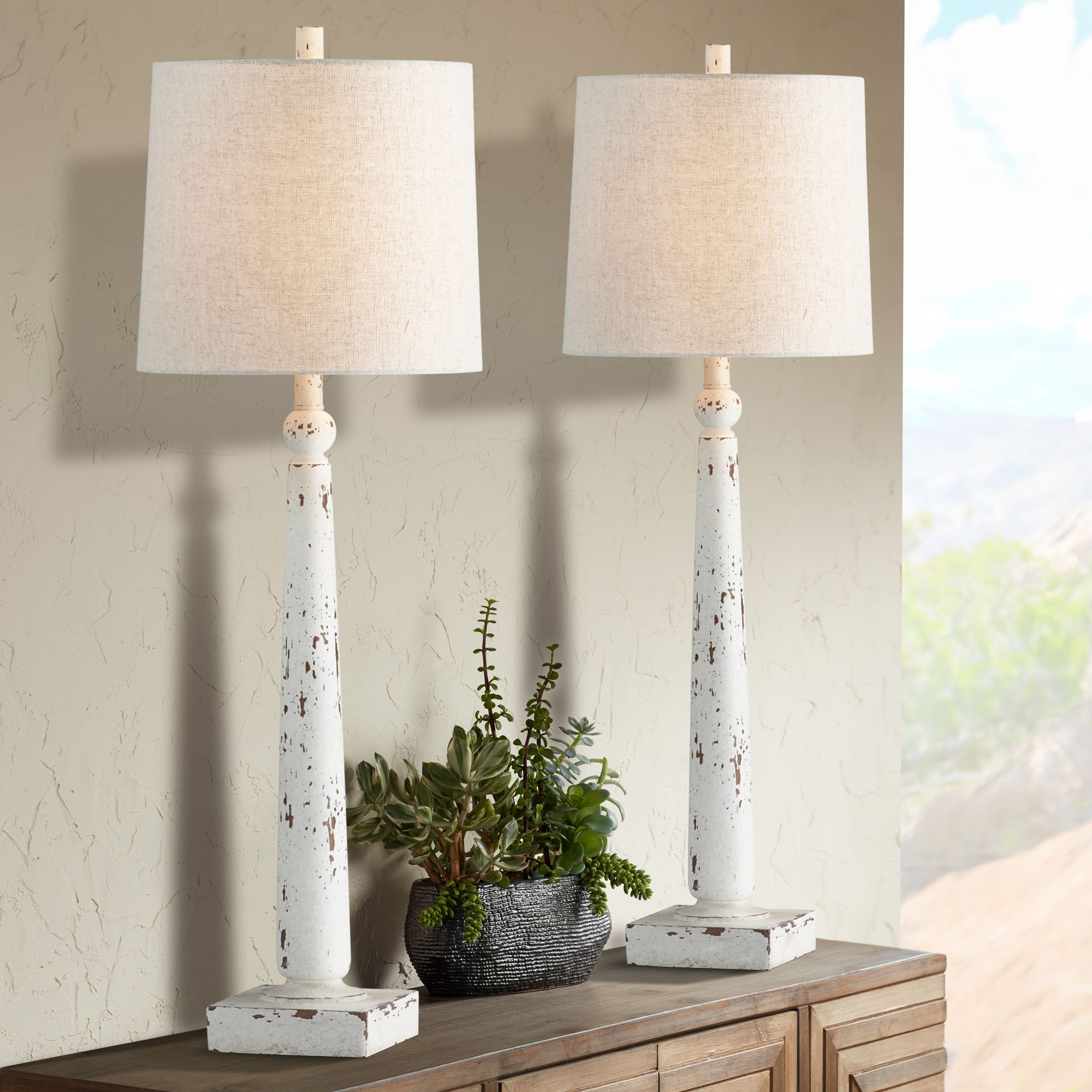 Forty West Sabrina White Buffet Table Lamps Set of 2 - #364J6 | Lamps Plus