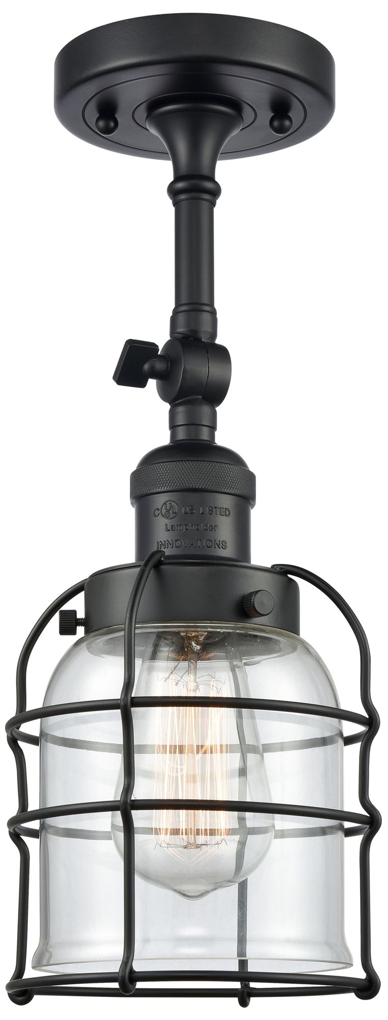 Franklin Bell Cage 5"W Matte Black Adjustable Semi.Flush w/ Clear Shad ...