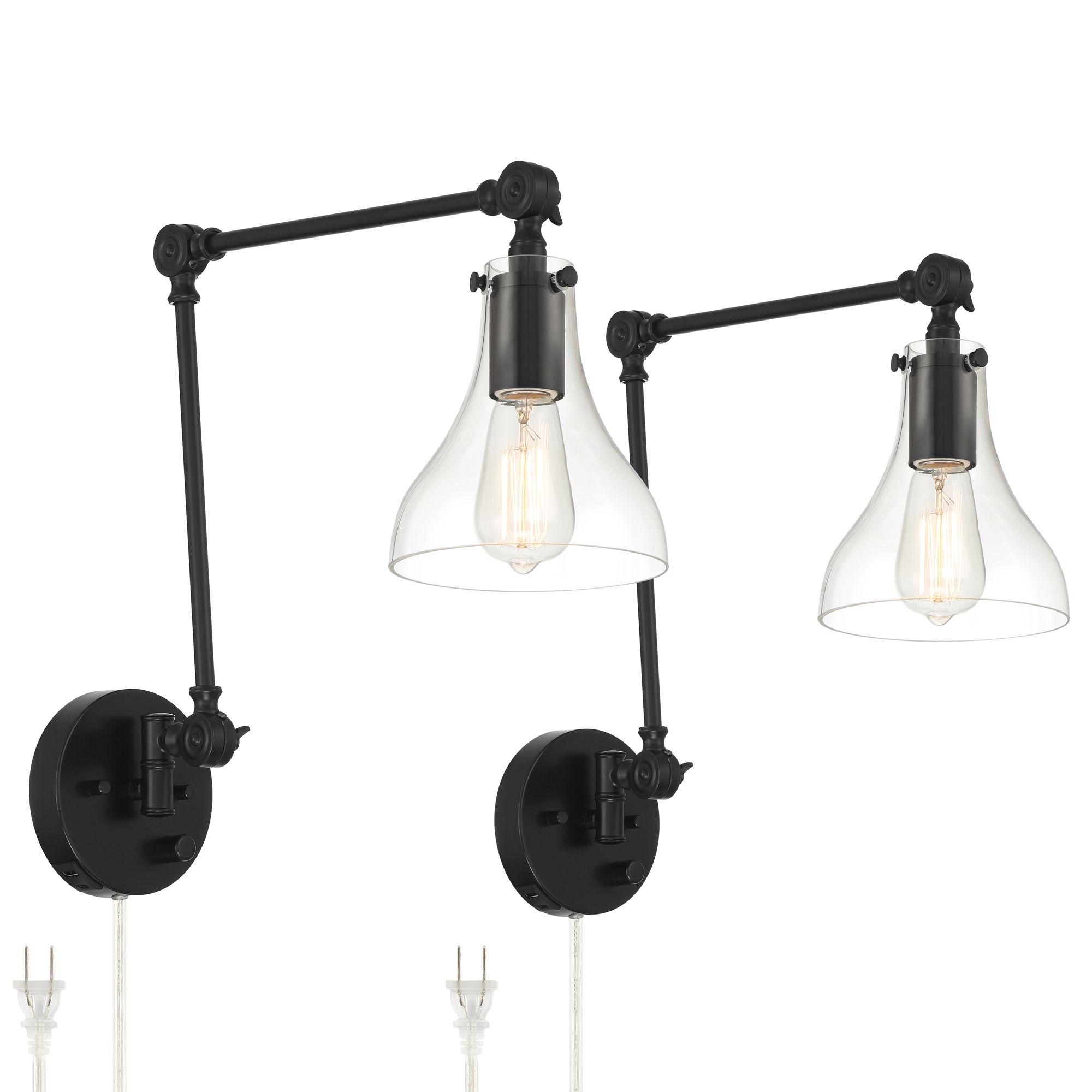 Franklin Iron Works Lobo Plug-In Swing Arm USB Wall Lamps Set of 2 ...