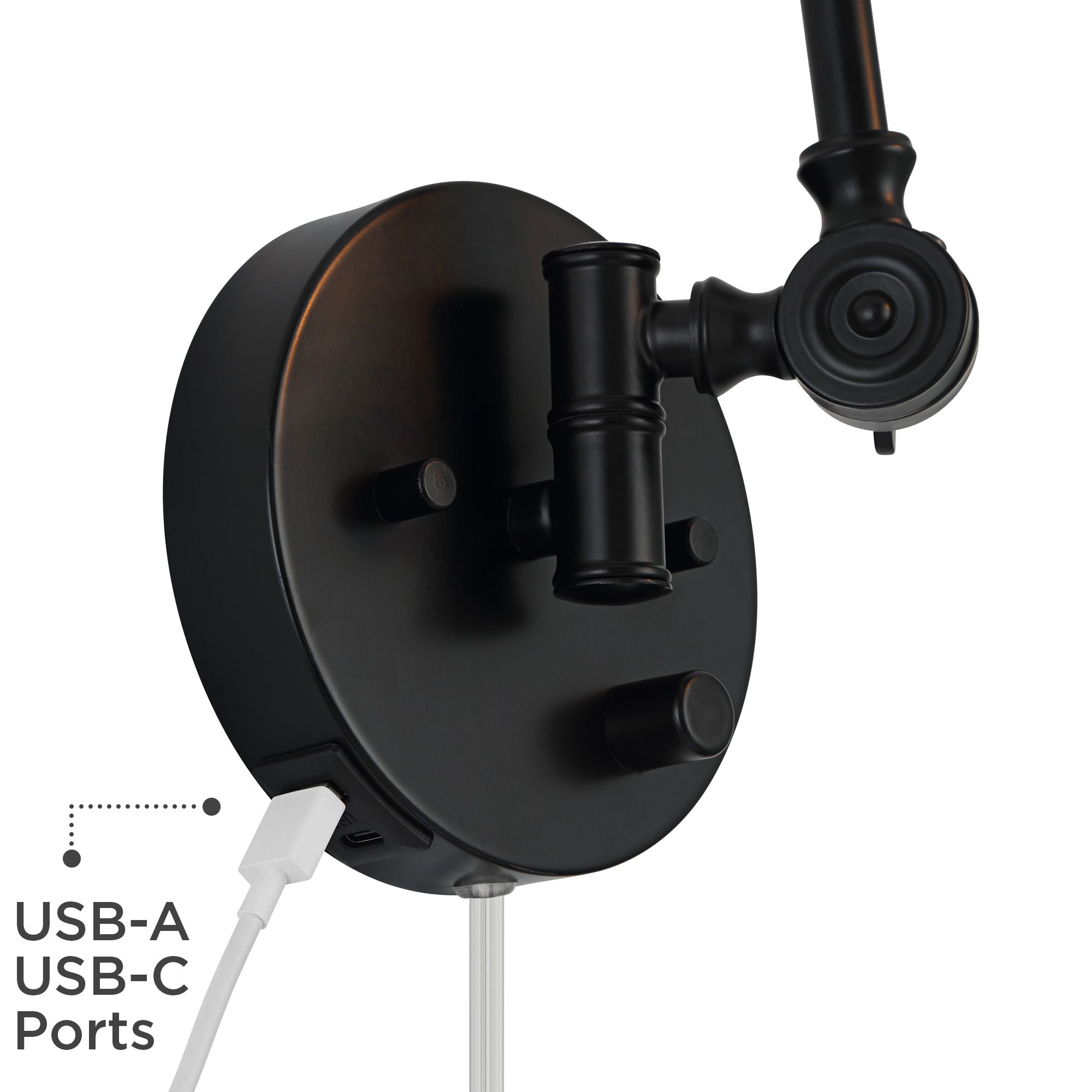 Franklin Iron Works Lobo Plug-In Swing Arm USB Wall Lamps Set of 2 ...