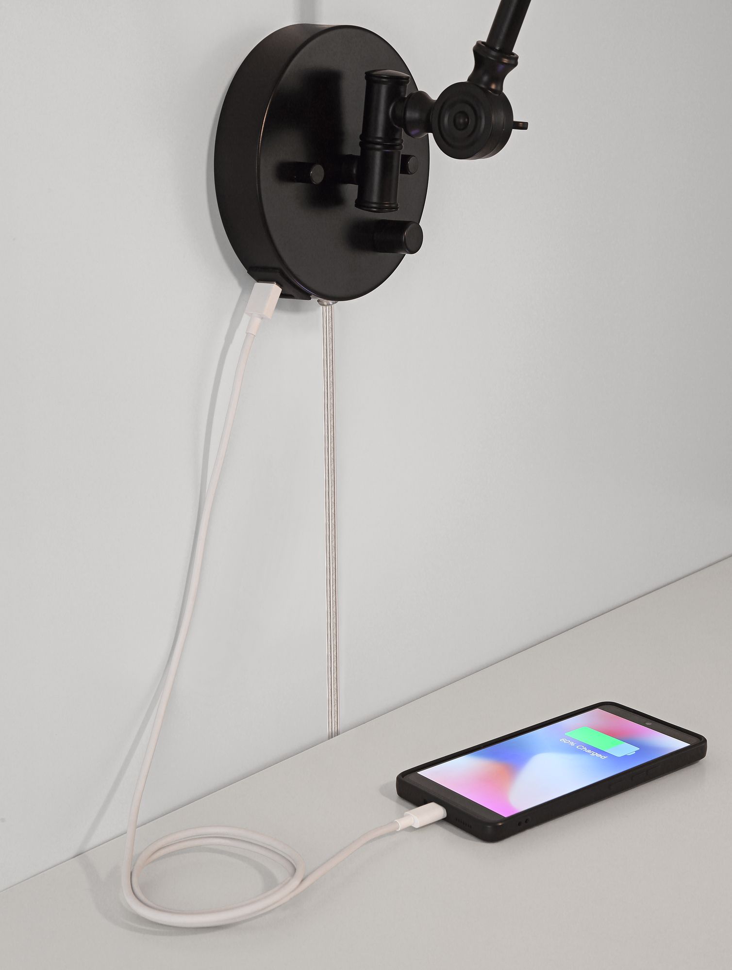 Franklin Iron Works Lobo Plug-In Swing Arm USB Wall Lamps Set of 2 ...