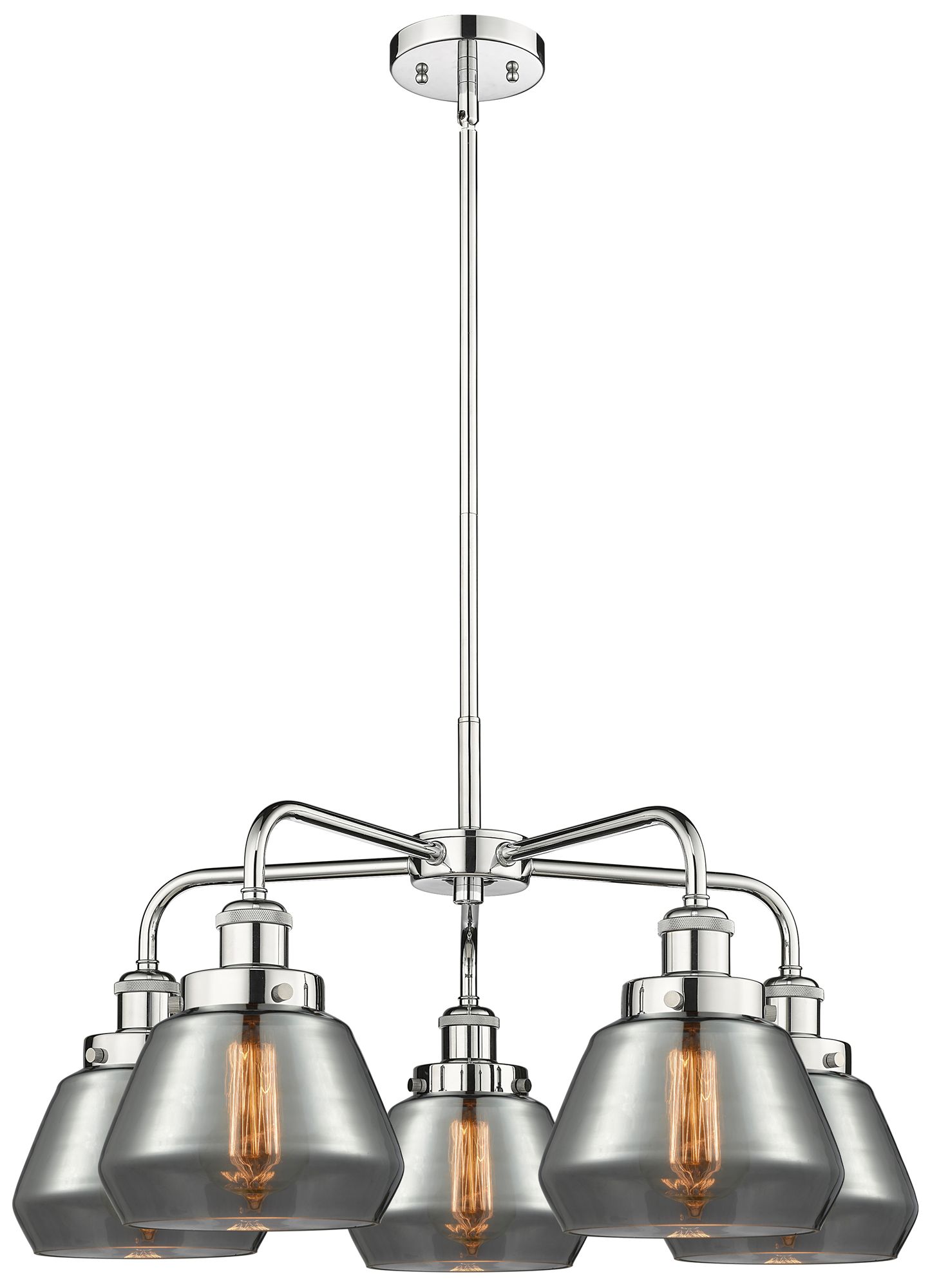Fulton 24.5"W 5 Light Polished Chrome Stem Hung Chandelier w/ Smoke Sh ...
