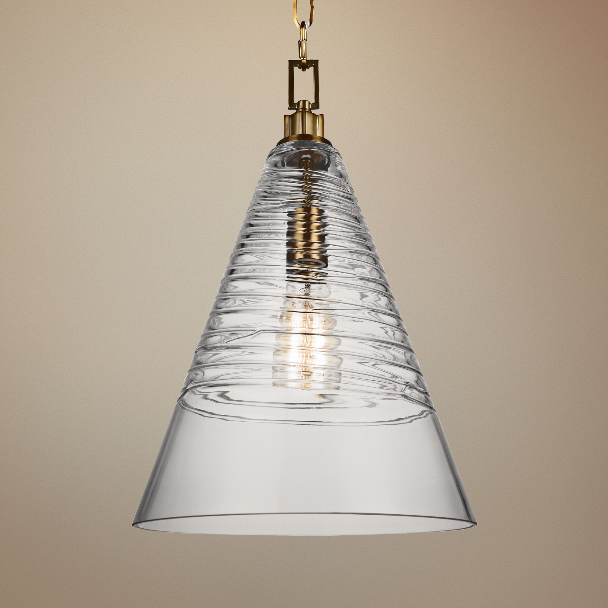 Generation Lighting Elmore 11 3/4" Brass and Glass Cone Mini Pendant ...