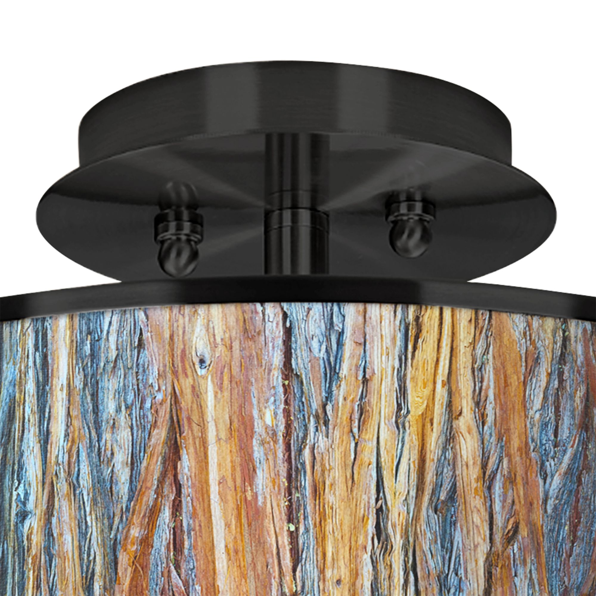 Giclee Glow 14" Wide Striking Bark Shade Black Drum Ceiling Light ...