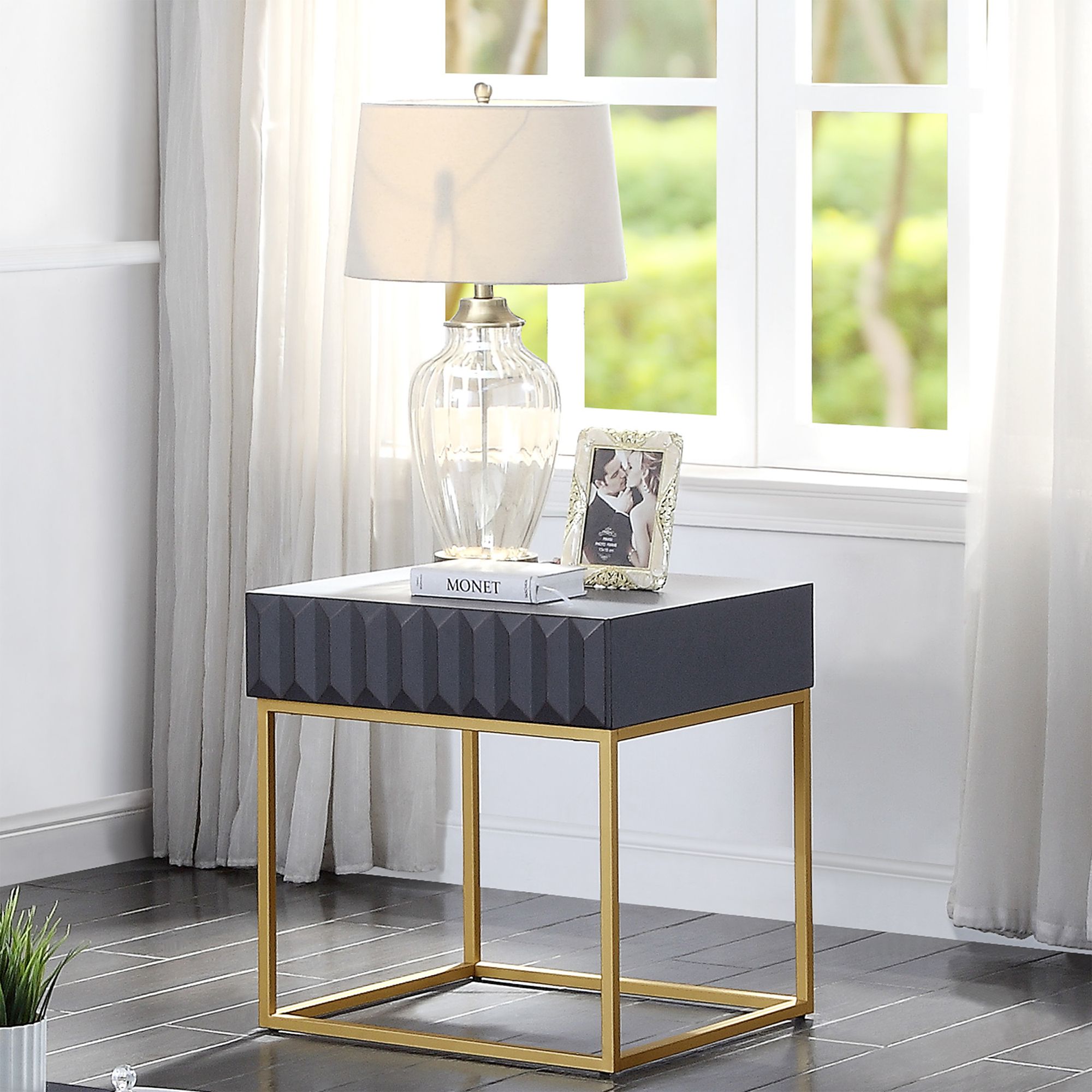 Gilhame 23 Wide Antique Blue Wood and Gold Square End Table