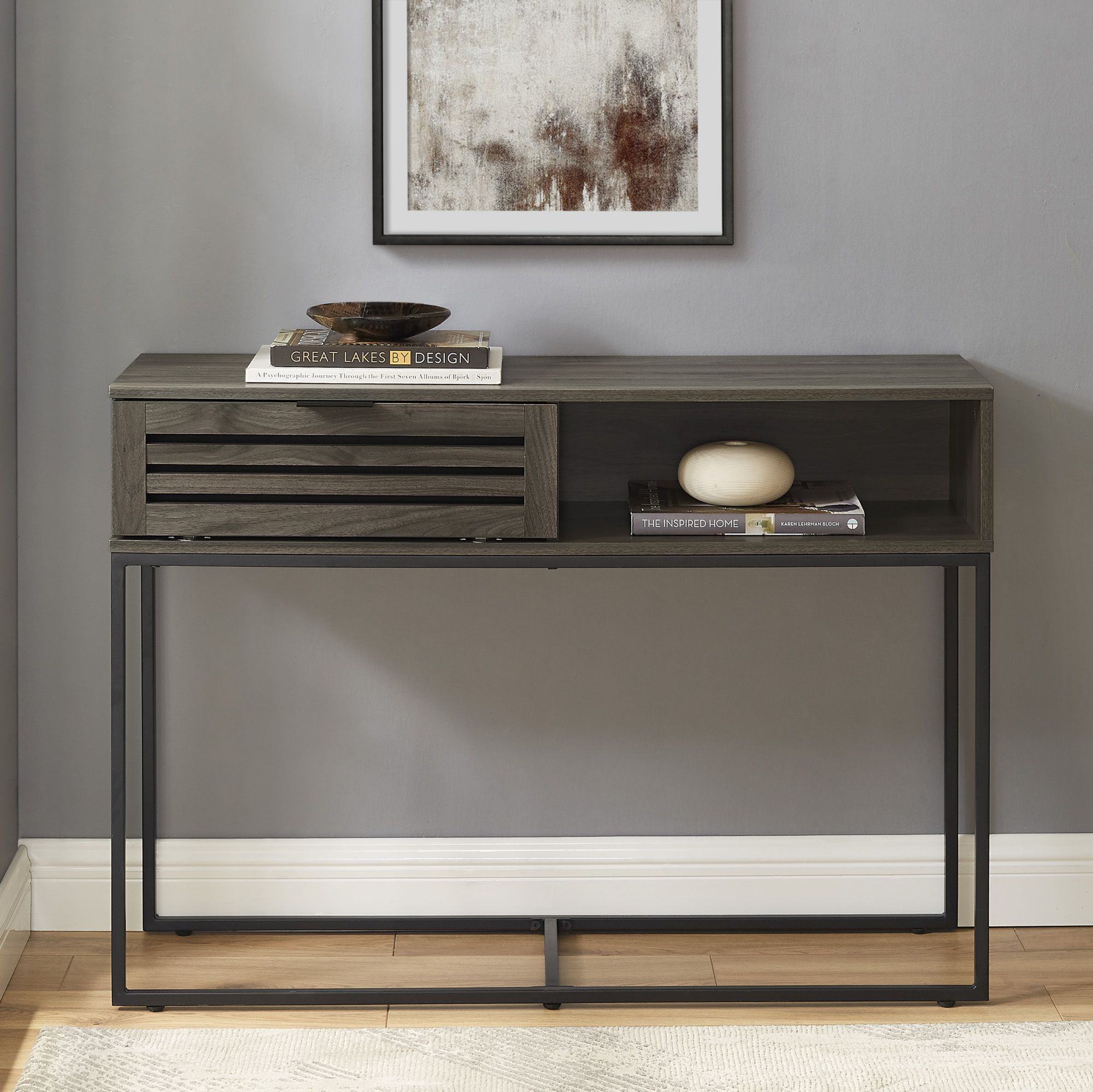 Glenn 42" Wide Slate Gray Wood 1-Door Entry Table - #90N03 | Lamps Plus