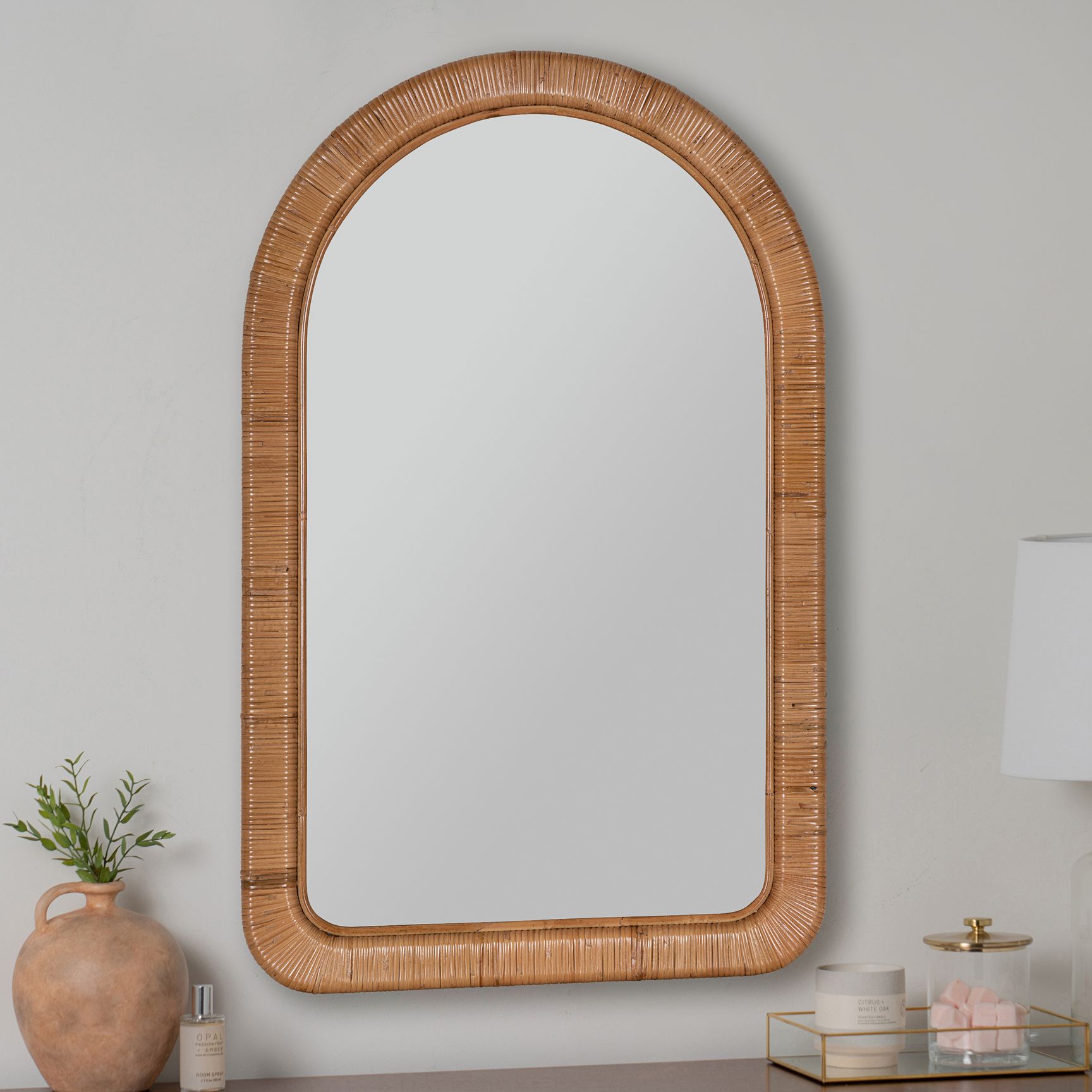 Grove Natural Rattan 24" x 37 3/4" Arch Top Wall Mirror - #536T2 ...