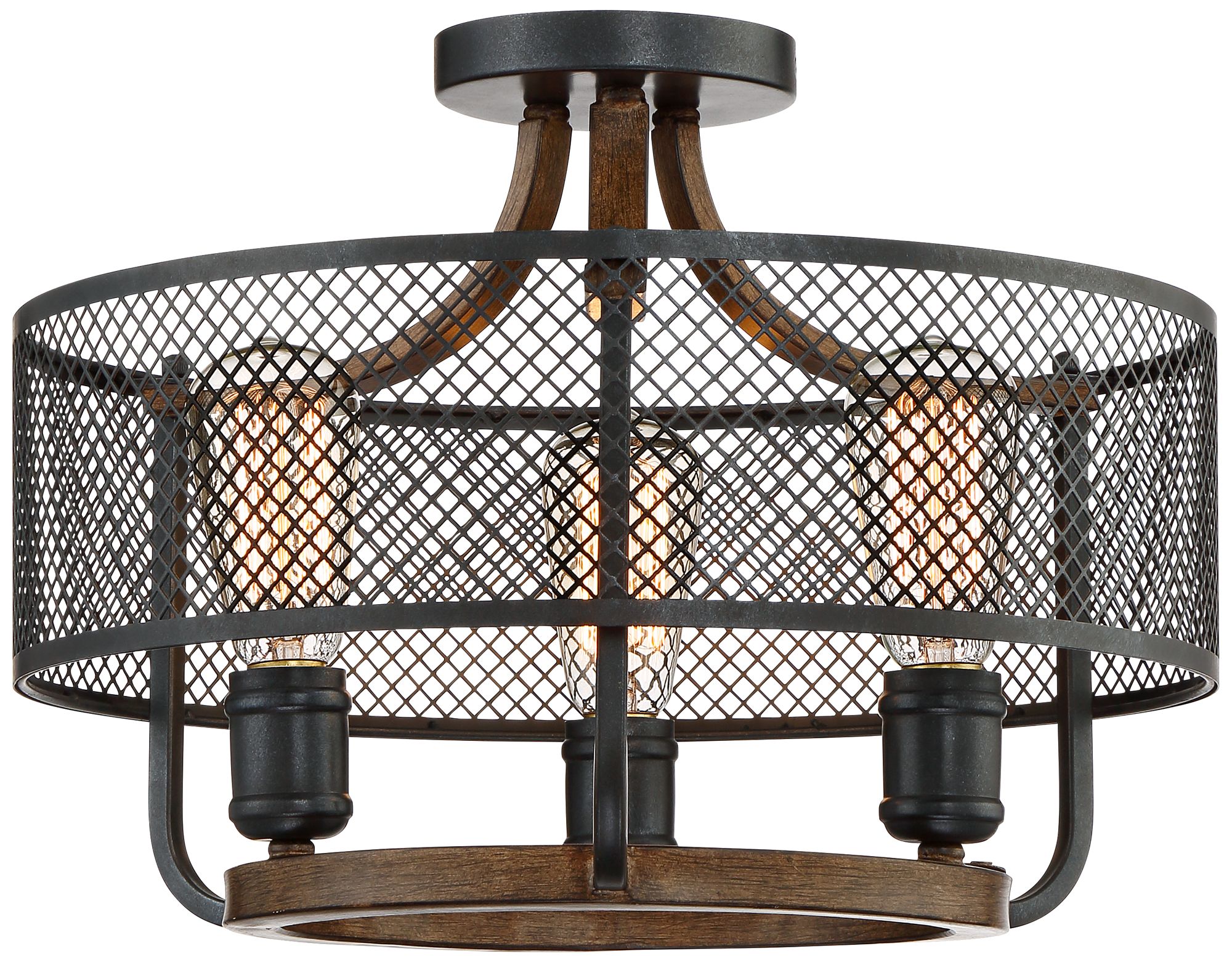 Halvor 16" Wide 3-Light Black Mesh Ceiling Light - #15D60 | Lamps Plus