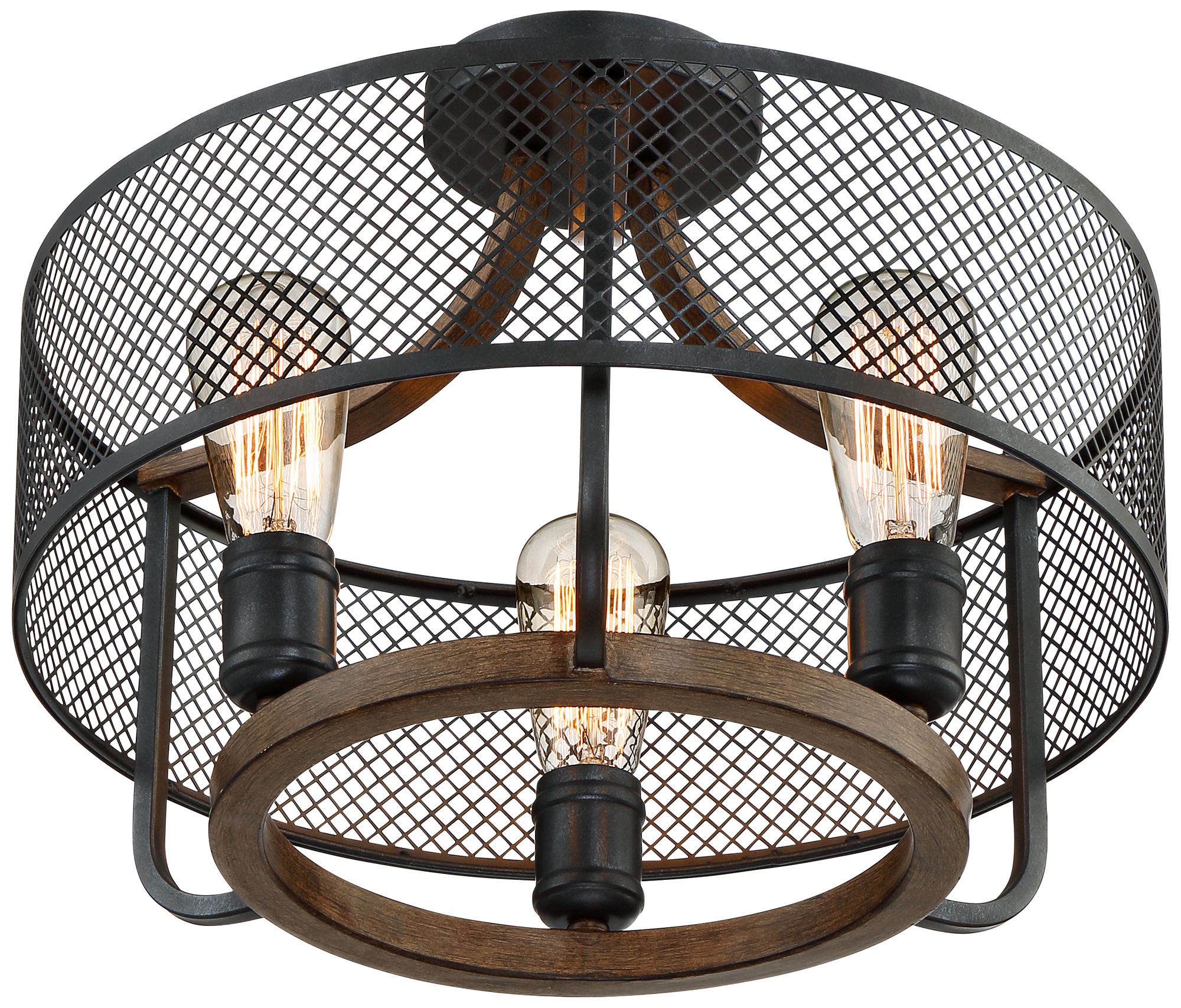Halvor 16" Wide 3-Light Black Mesh Ceiling Light - #15D60 | Lamps Plus