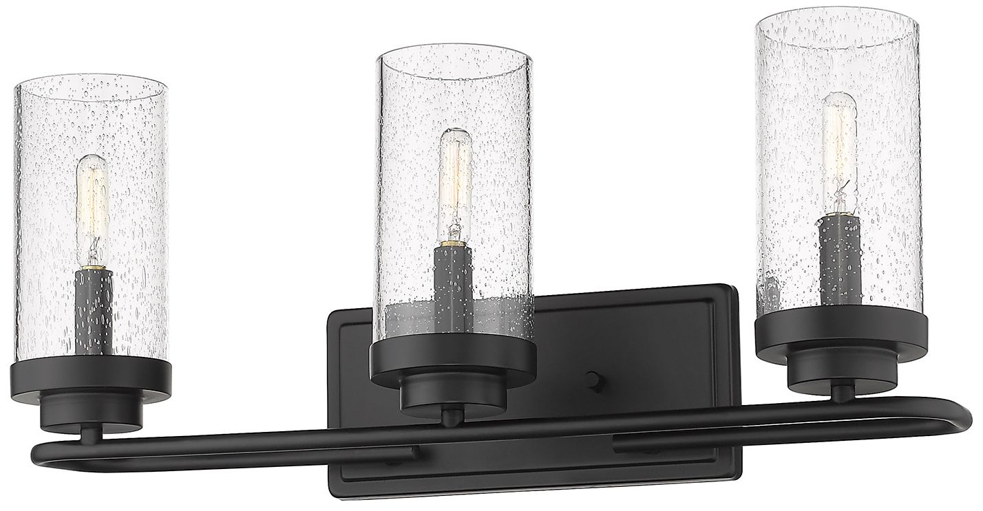 Holden 22" Wide 3-Light Vanity Light in Matte Black with Seeded Glass ...