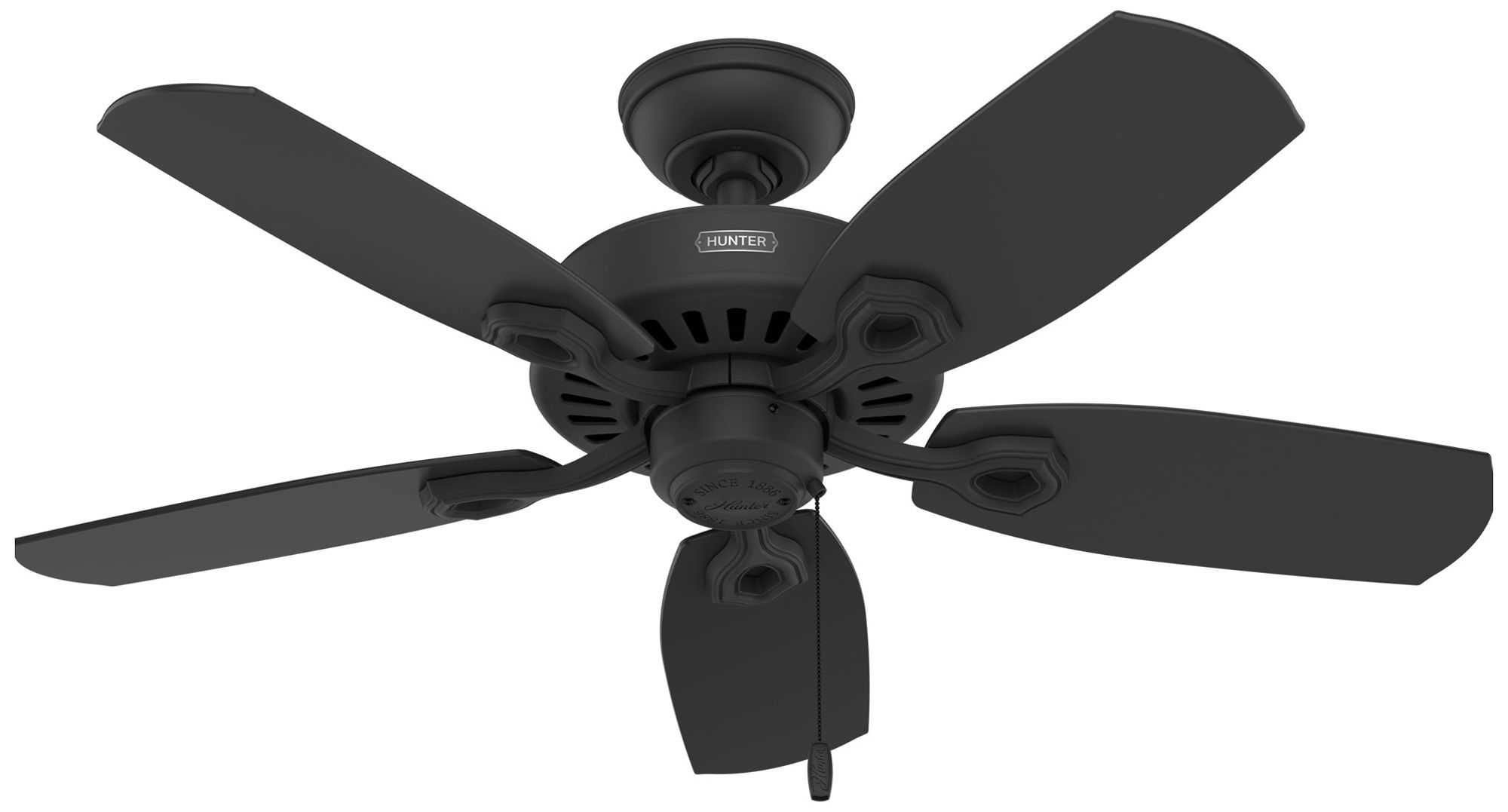 Hunter 42 inch Builder Elite Matte Black Ceiling Fan and Pull Chain - # ...