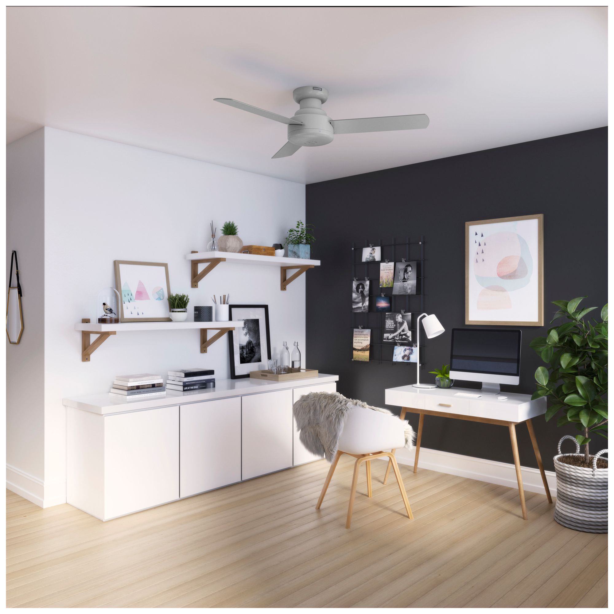 Hunter 44 inch Presto Dove Grey Low Profile Ceiling Fan and Wall ...