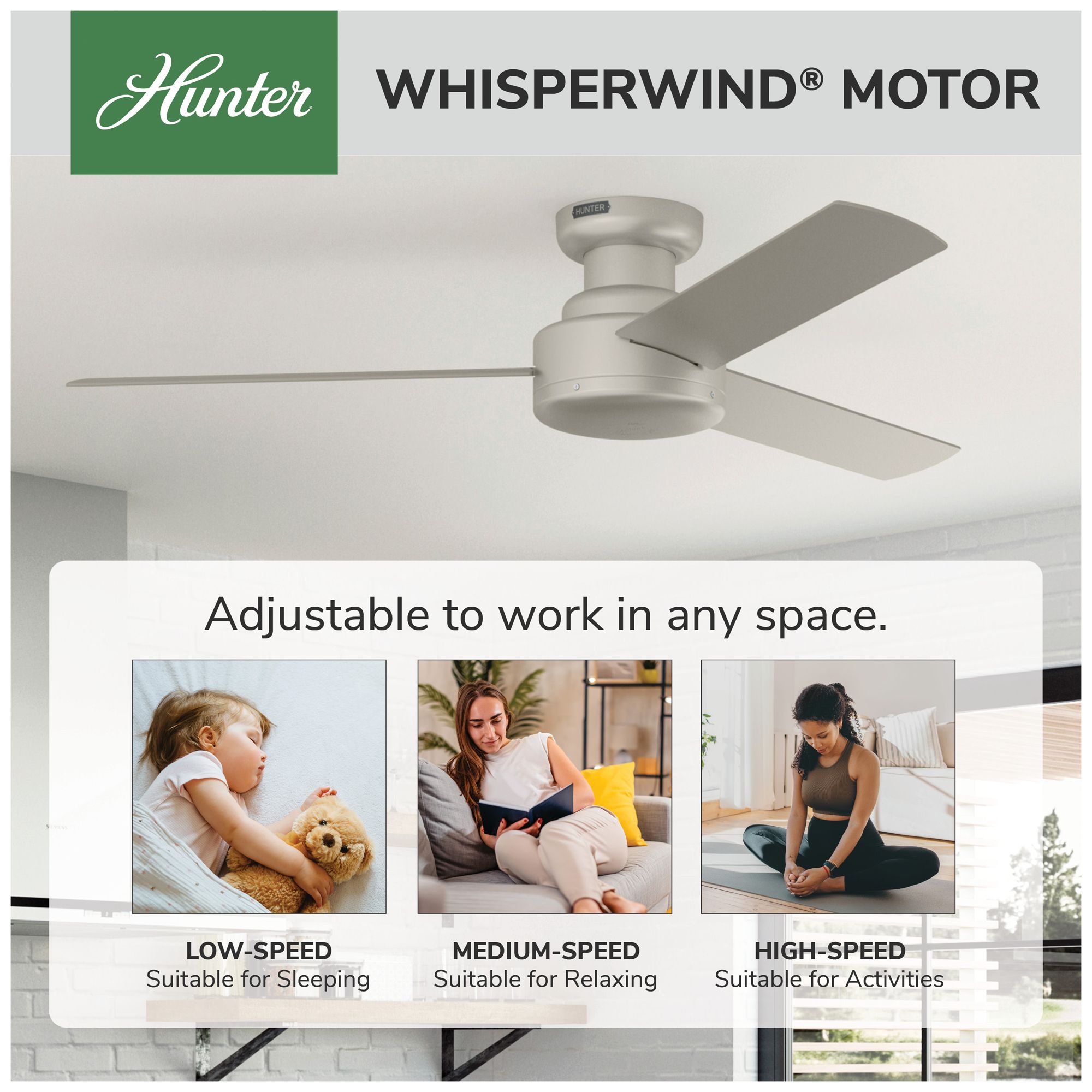 Hunter 52 inch Presto Matte Nickel Low Profile Ceiling Fan and Wall ...