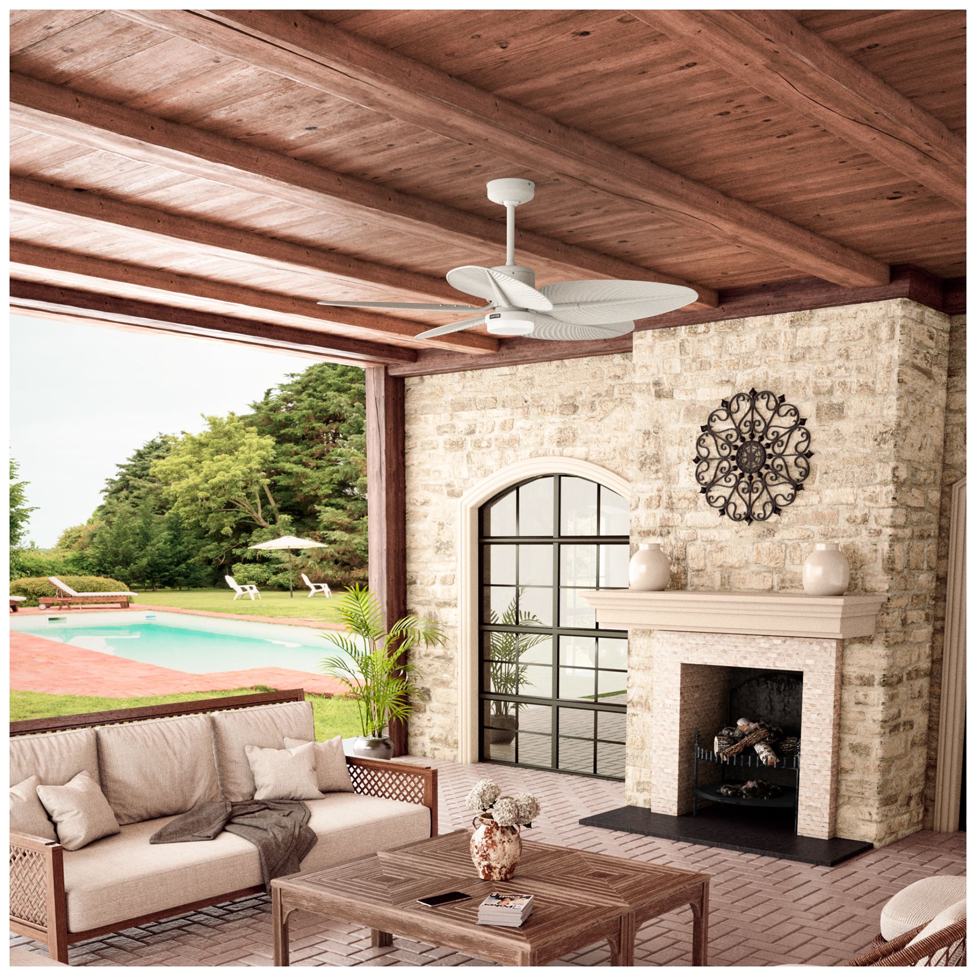 Hunter 52 inch Tropic View Matte White Damp Rated Ceiling Fan - #AD253 ...