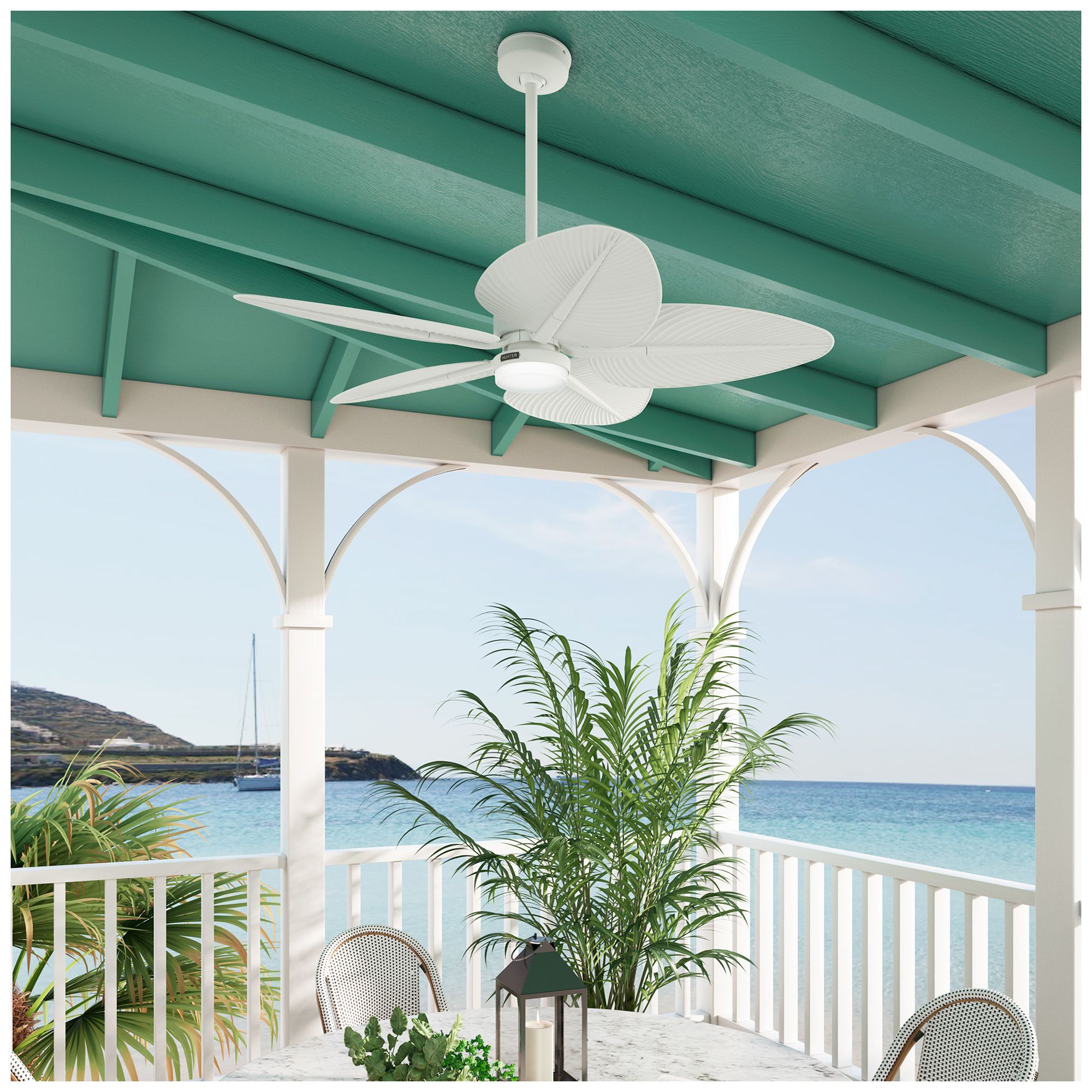 Hunter 52 inch Tropic View Matte White Damp Rated Ceiling Fan - #AD253 ...