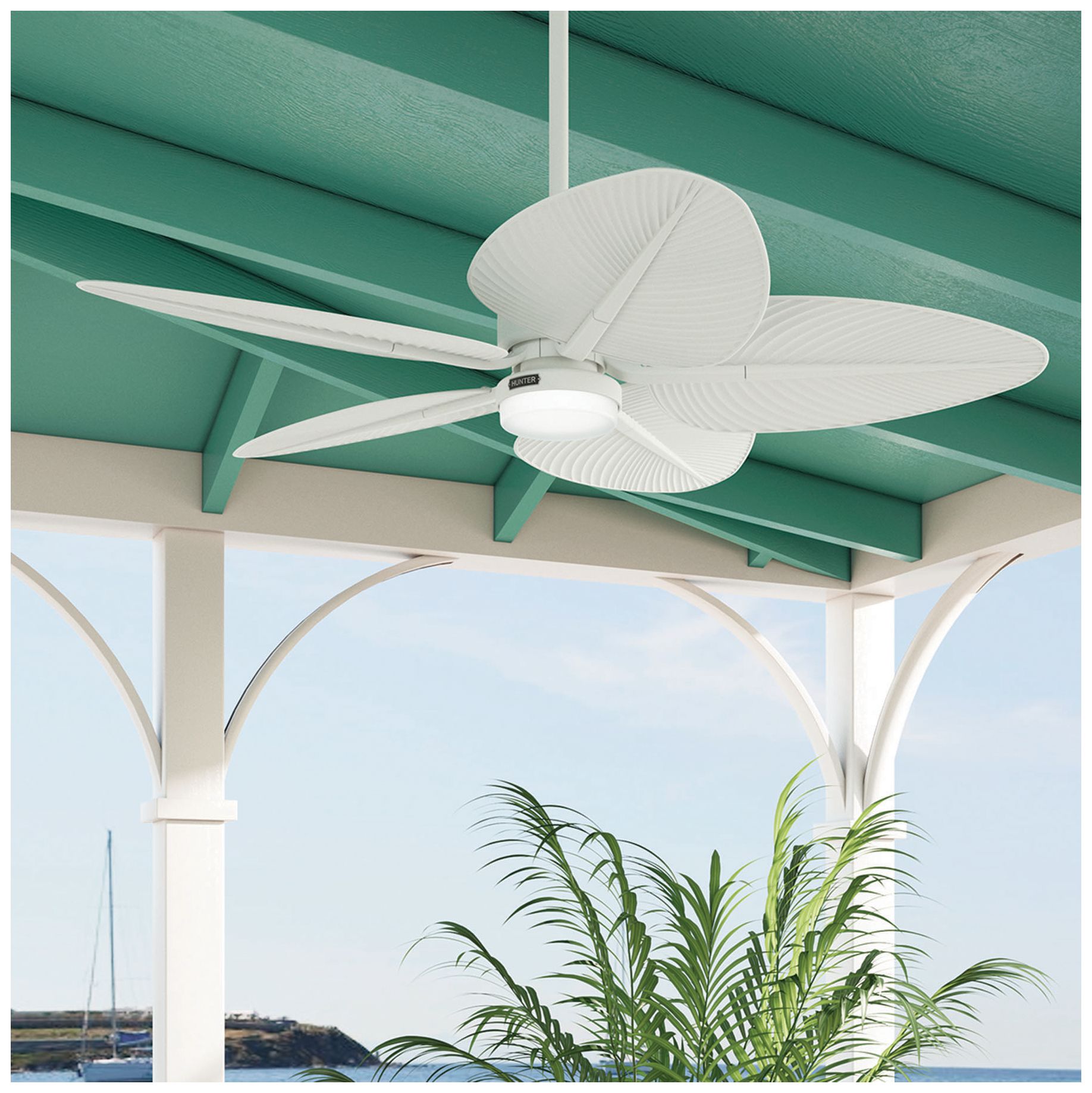 Hunter 52 inch Tropic View Matte White Damp Rated Ceiling Fan - #AD253 ...