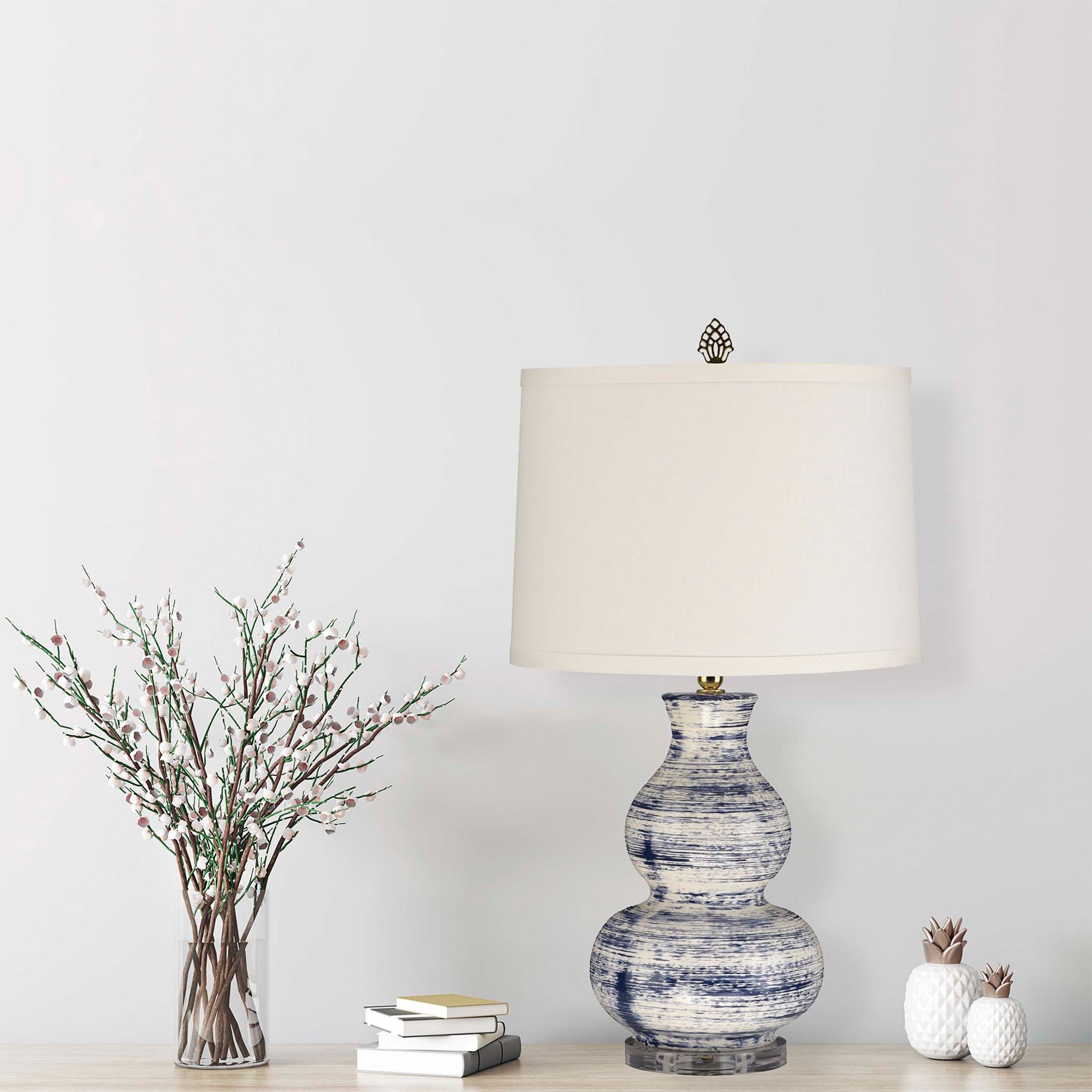 Indigo Drift Blue and Ivory Ceramic Gourd Table Lamp - #658M3 | Lamps Plus