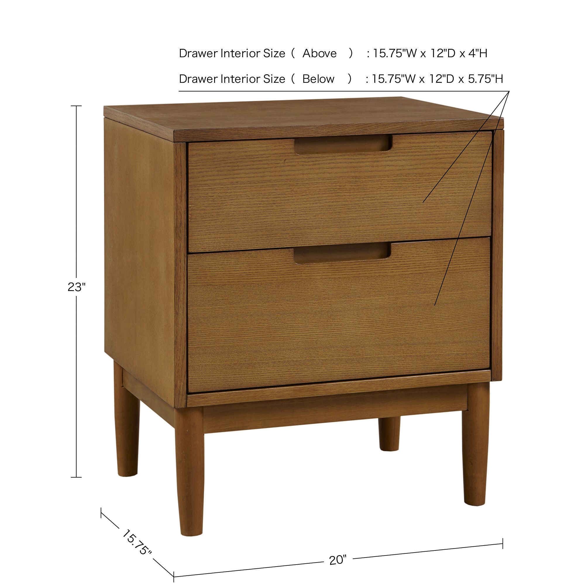 INK + IVY Mallory 20" Wide Walnut 2-Drawer Modern Nightstands Set of 2 ...