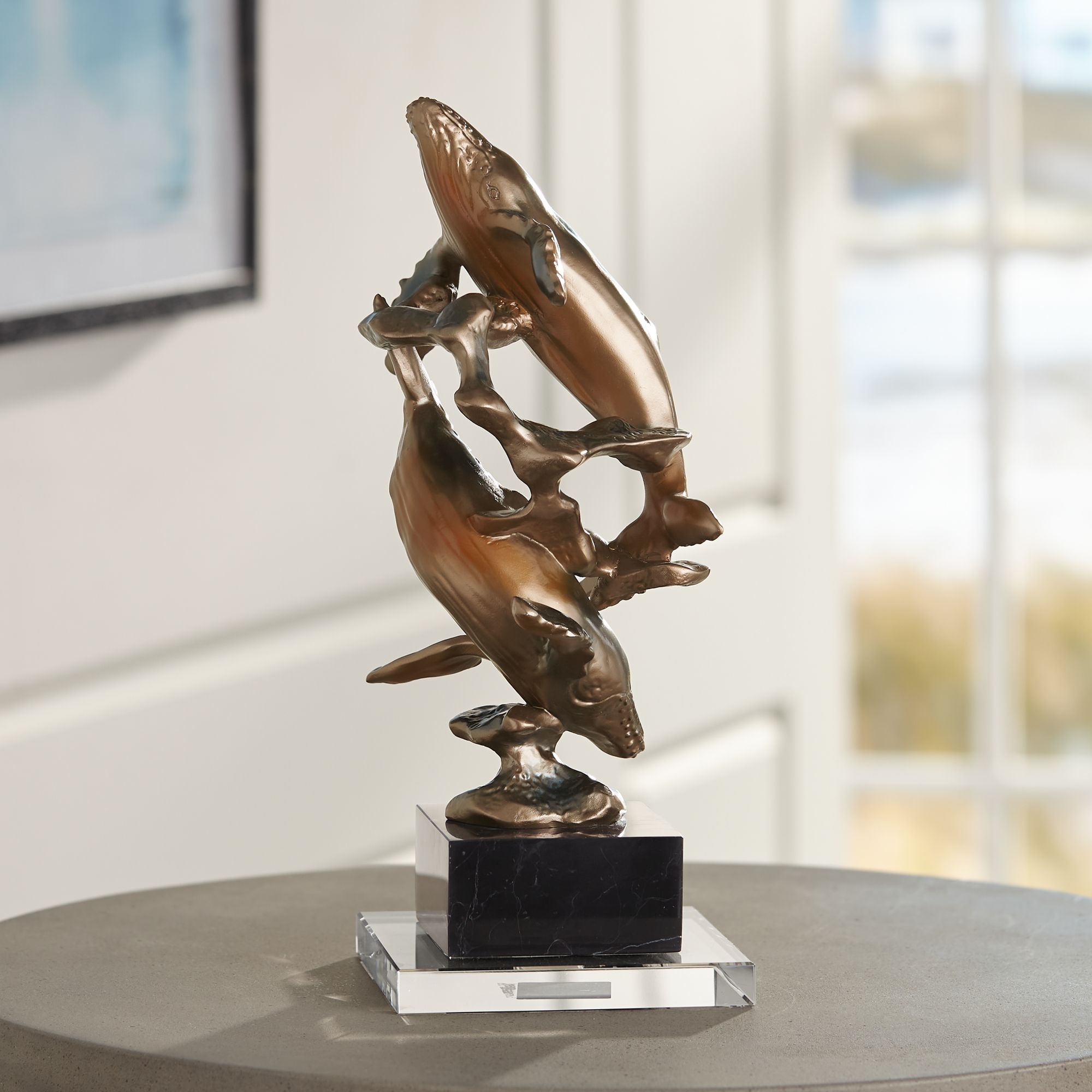 Interlude 15" High Glossy Copper and Blue Whales Statue - #135Y2 ...