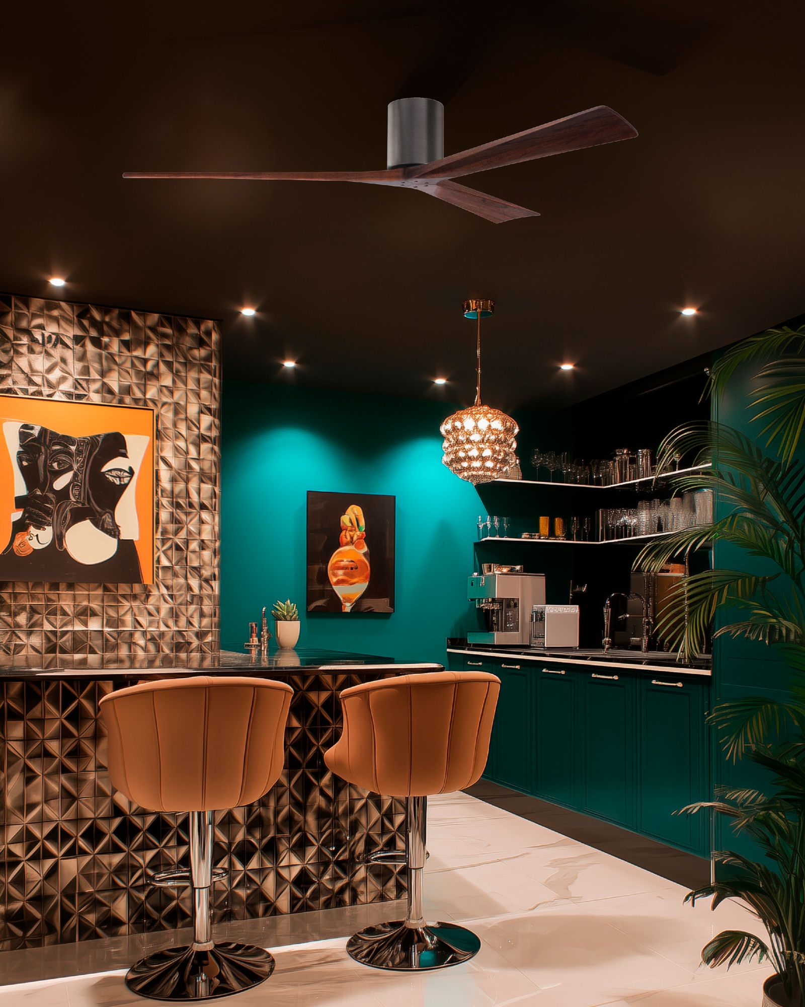 Irene.3H 60"W 3 Blade Brushed Pewter Paddle Fan w/ Walnut Tone Blades ...